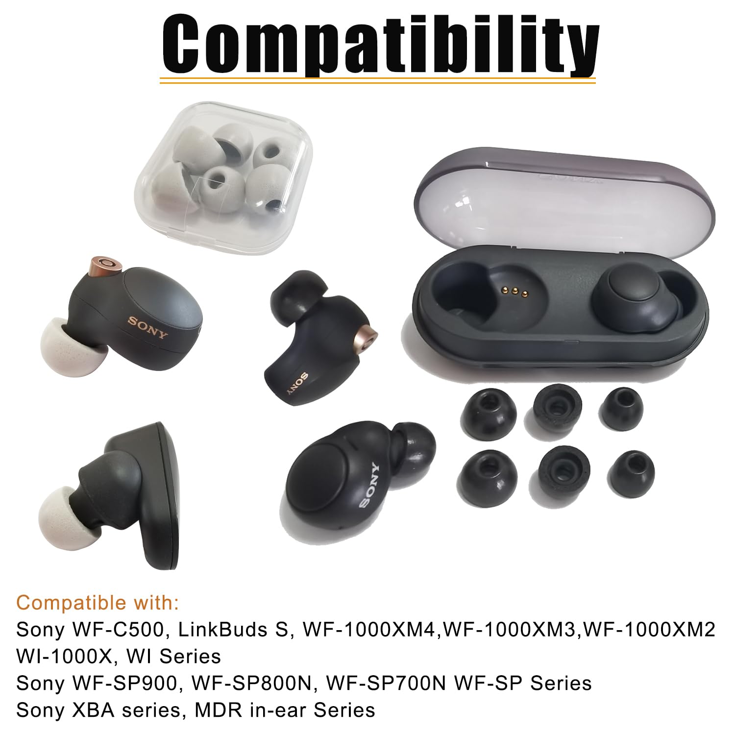Memory Foam Tips for Sony LinkBuds S/WF-C500 WF-C700N Ear Tips for Sony Earbuds WF-1000XM4 WF-1000XM3 LinkBuds S Replacement Tips Fit Charging Case 3 Pairs LMS White