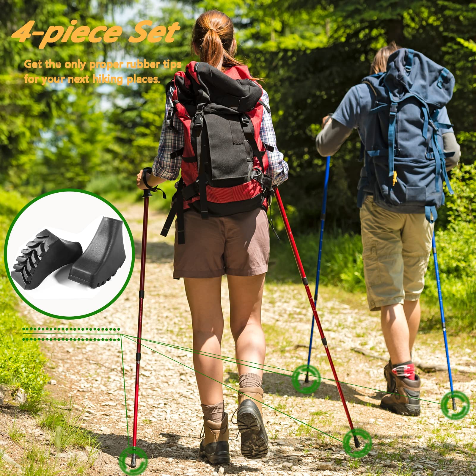 Rubber Trekking Pole Tips 4pcs Walking Hiking Stick Tips Hiking Poles Accessories Replacement Trekking Hiking Sticks Walking Poles Boot Tips Rubber Feet Protectors Fit Most Standard Hiking Poles