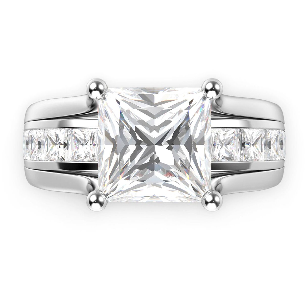 Metal Factory Sz 8 Sterling Silver 2Pcs 925 CZ Cubic Zirconia Engagement Wedding Band Ring Insert Set