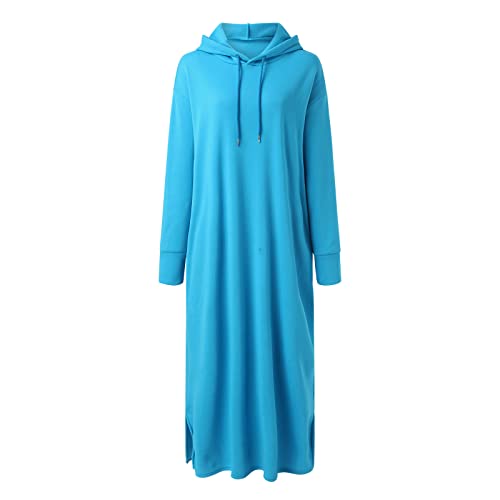 LKPJJFRG High Waist Smocked Flowy Tiered Mixi Dress fitted Lantern Sleeve Shift Dress Casual sexy Basic Fitted long Dress Blue