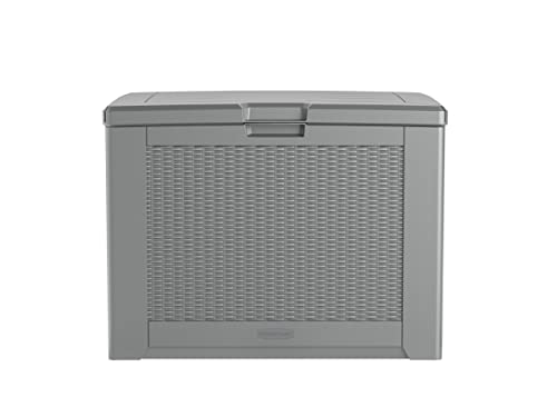 Rubbermaid Medium Resin Outdoor Storage Deck Box (74 Gal), Weather Resistant, Gray, Deck Organization for Home/Backyard/Pool Chemicals/Toys/Garden Tools/Porch/Patio Cushions