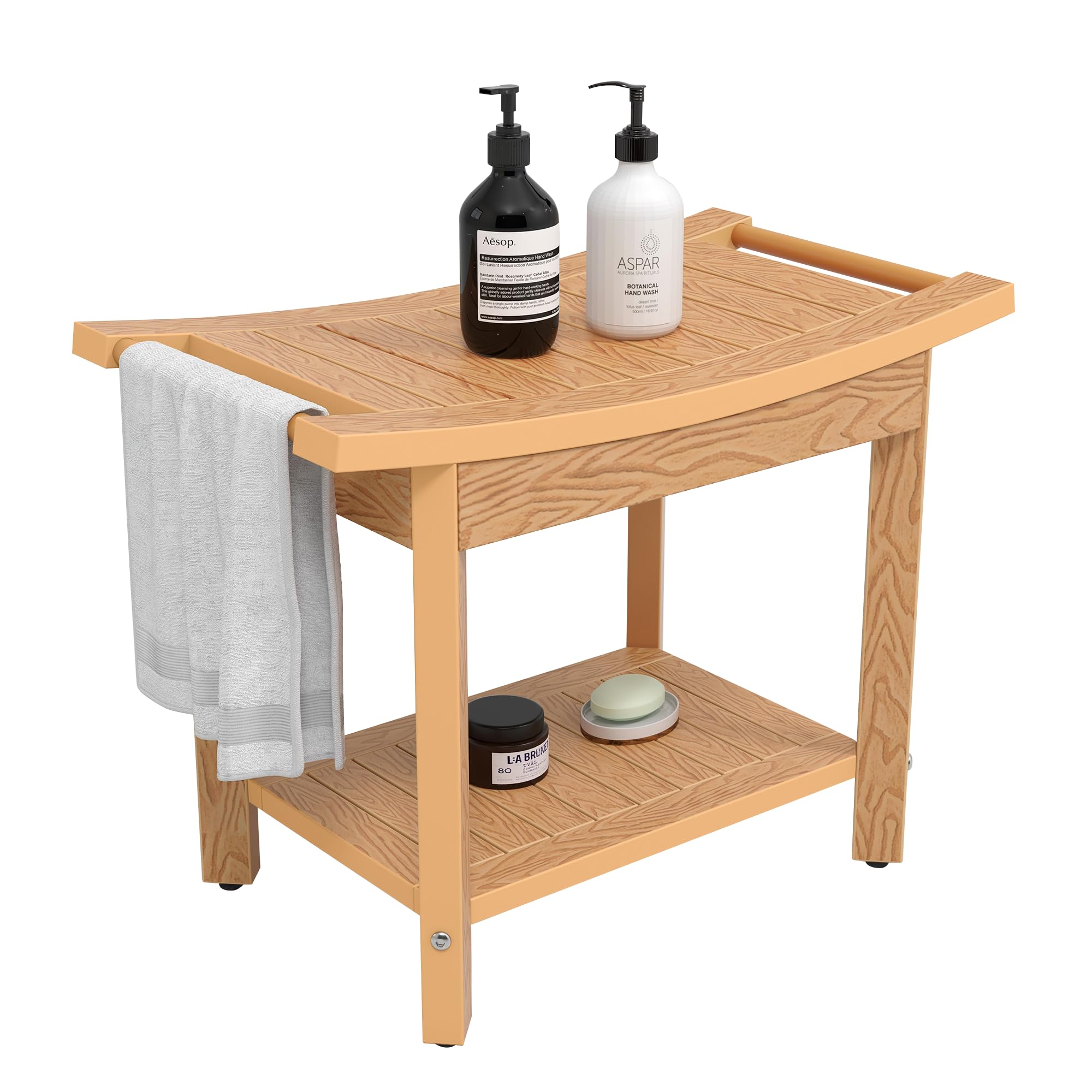 YITAHOME Poly Lumber Shower Bench with Handles, Shower Stool with Storage Shelf, Watertight & Non-Slip Design Shower Seat, Shower Bath Chairs Spa Stool for Bathroom 24' x 13' (Black)