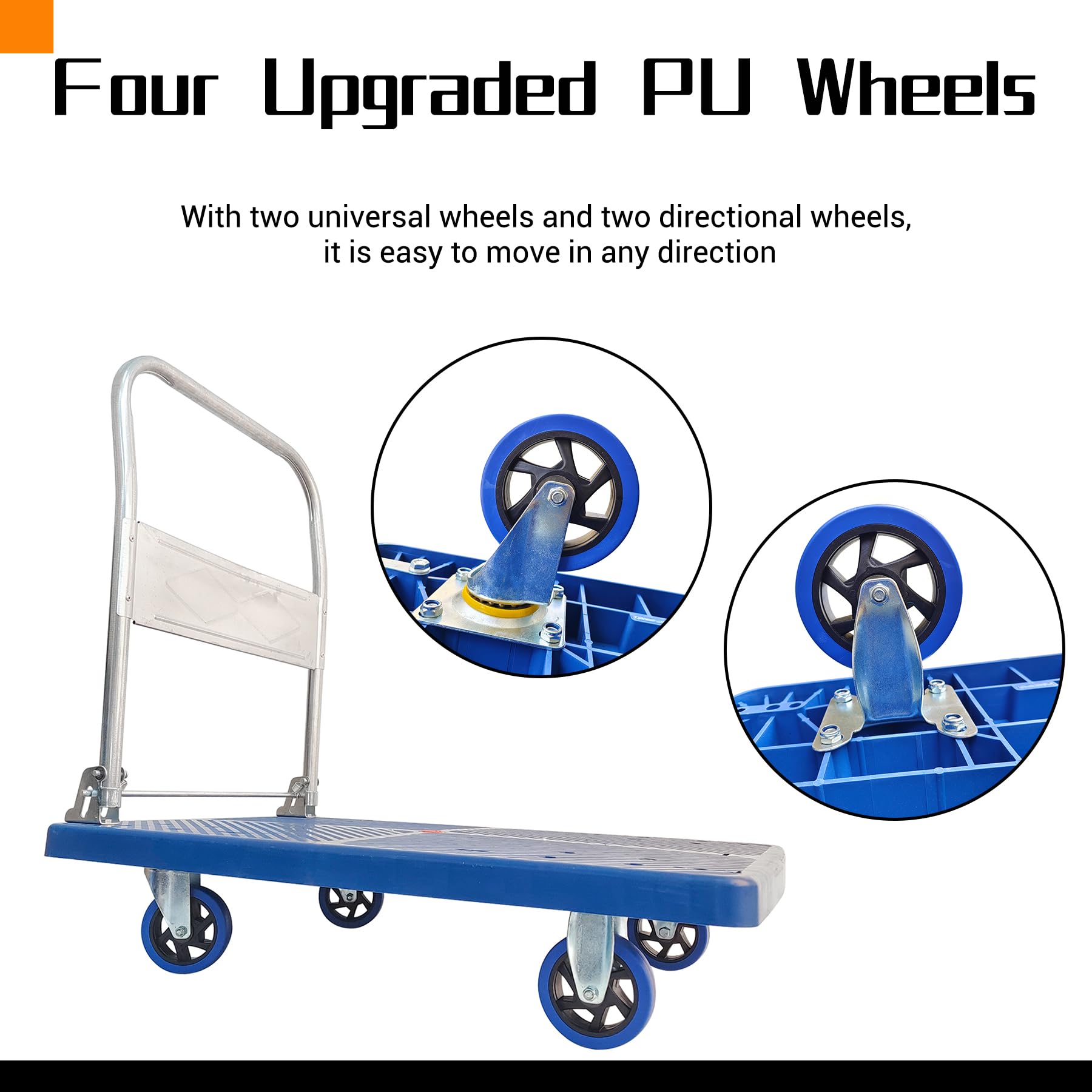 VAIDPRO Push Cart Dolly, Moving Flatbed Cart Folding Platform Truck Heavy Duty Hand Flat Cart Wheels