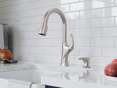 Pfister Miri 2.0 Kitchen Faucet with Pull Down Sprayer and Soap Dispenser, Single Handle, High Arc, Spot Defense Stainless Steel Finish, F5297MRRGS