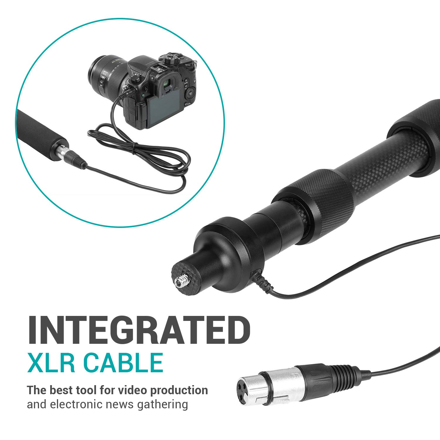 Movo CMP-25 Microphone Boom Pole with Integrated Microphone Cable for XLR Microphones - 8.2' ft Adjustable Telescoping Extension Pole