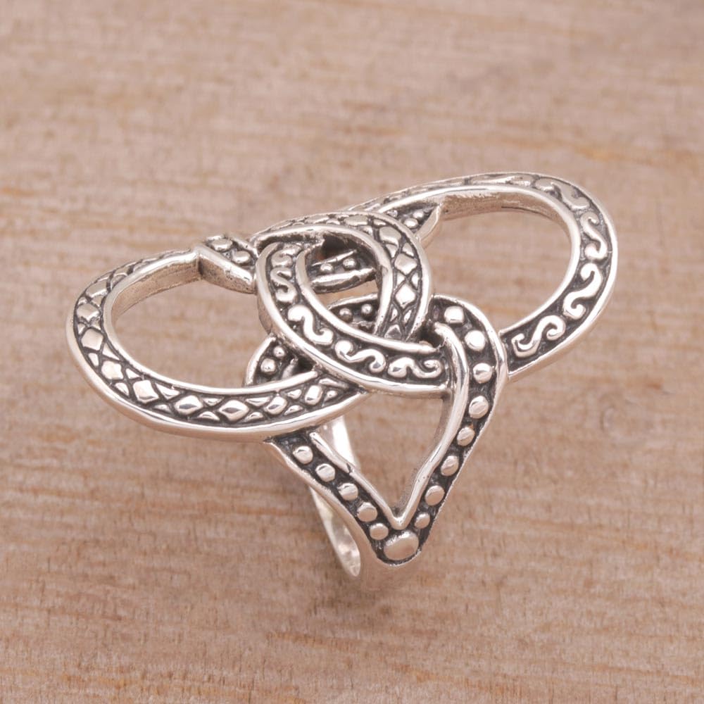 NOVICA Artisan Handmade .925 Sterling Silver Cocktail Ring Artisan Crafted with Oxidized Accents Indonesia 'Confluence'