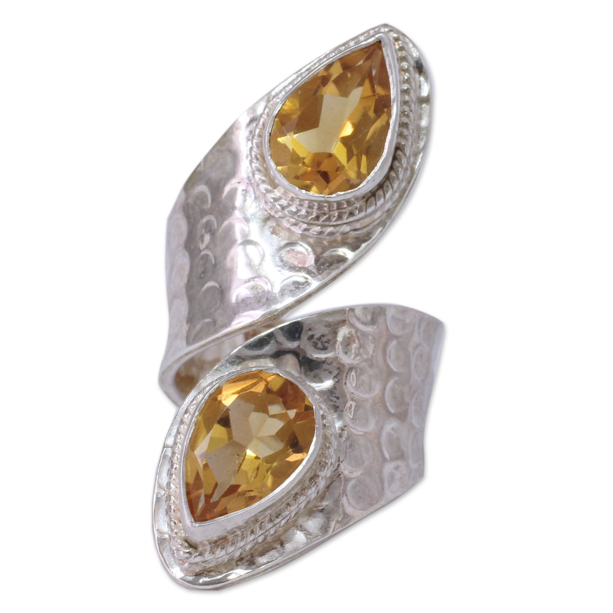 NOVICA Artisan Handmade Citrine Wrap Ring .925 Sterling Silver with Gemstone Jewelry Yellow Multi India Happiness Birthstone 'Golden'