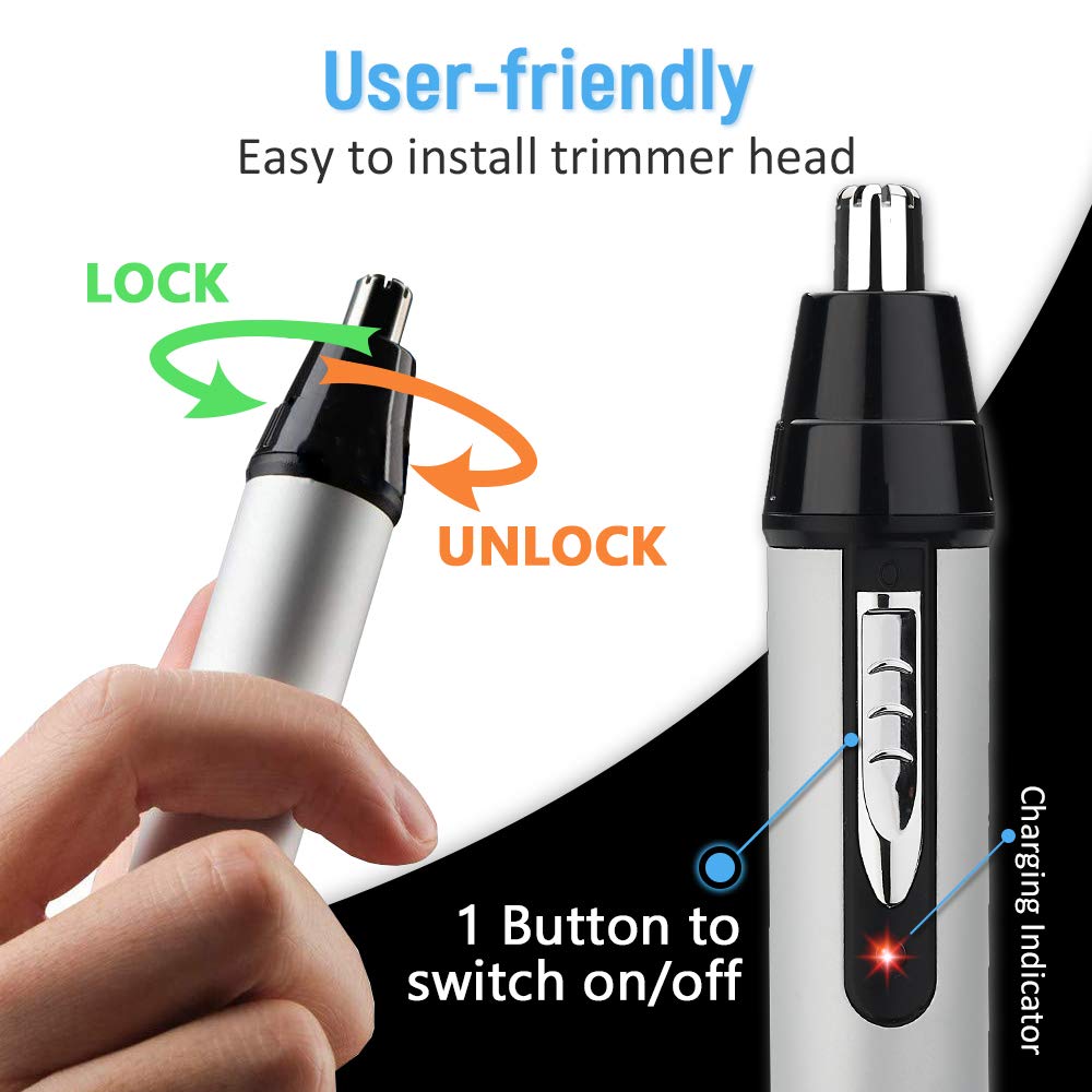 Nose Ear Hair Trimmer for Men Electric Trimmer Eyebrow Sideburns Men 4 in 1 Grooming Kit, USB Rechargeable, Waterproof, Eco-/Travel-/User-Friendly