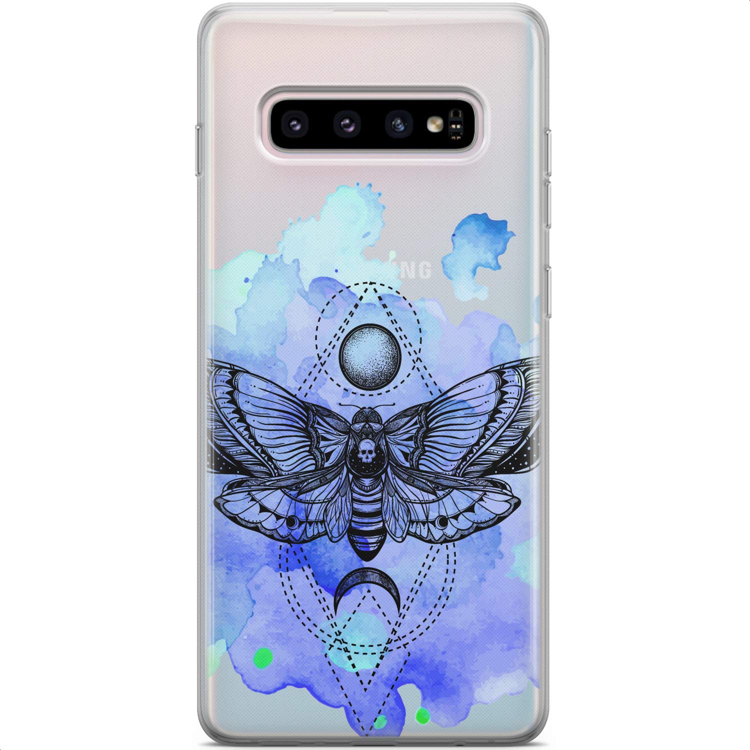 Mertak Case Compatible with Samsung Galaxy A73 A72 5G A71 A70 A53 A52 A32 A50 A21s Watercolor Flexible Lightweight Deaths Head Moth Silicone Protective TPU Cover Slim Gothic Design Insect Art