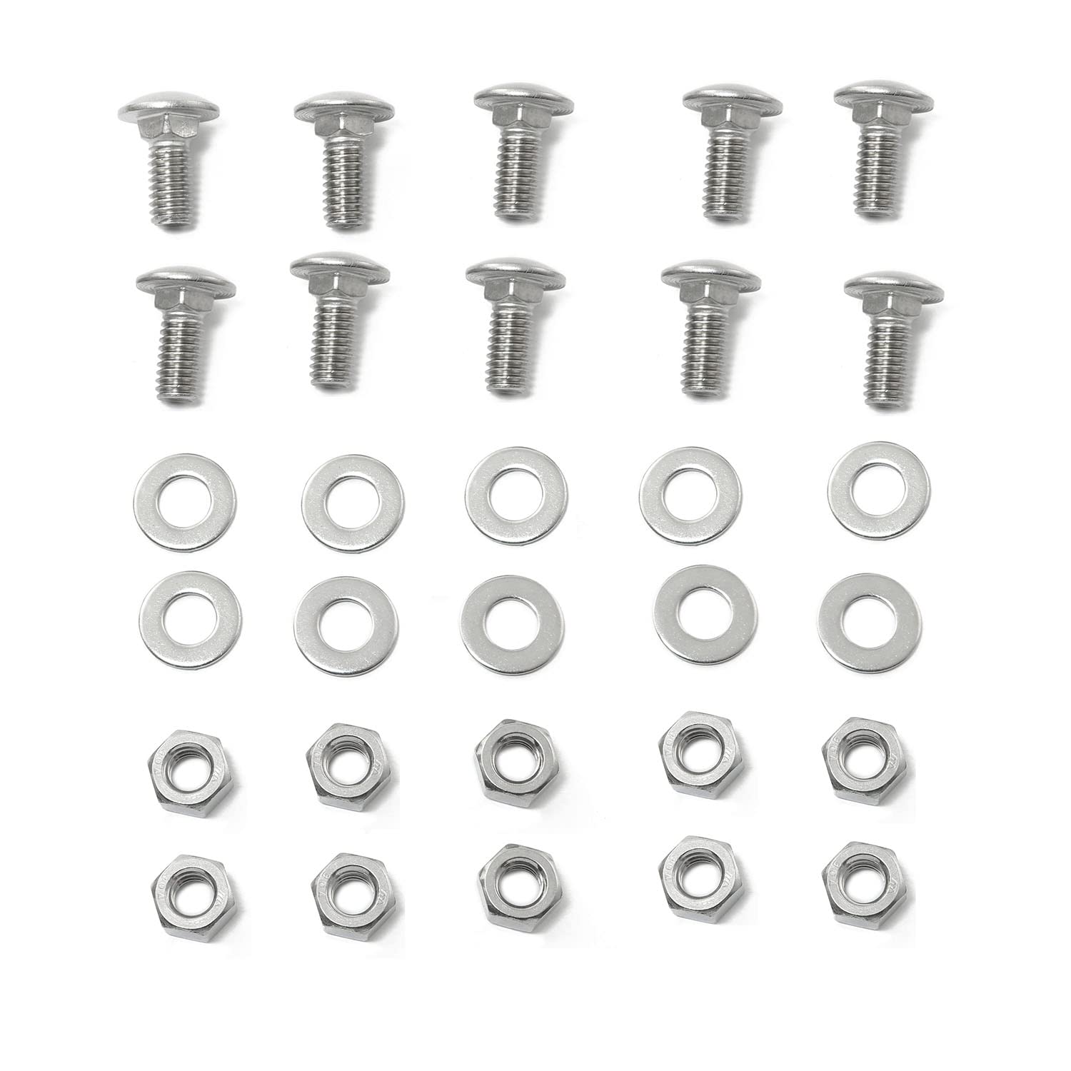 WELWIK 10pcs 5/16-18 x 3/4" Carriage Bolts with 10pcs Hex Nut and 5pcs Flat Washer, Round Head, Square Neck Stainless Steel 18-8 (304)