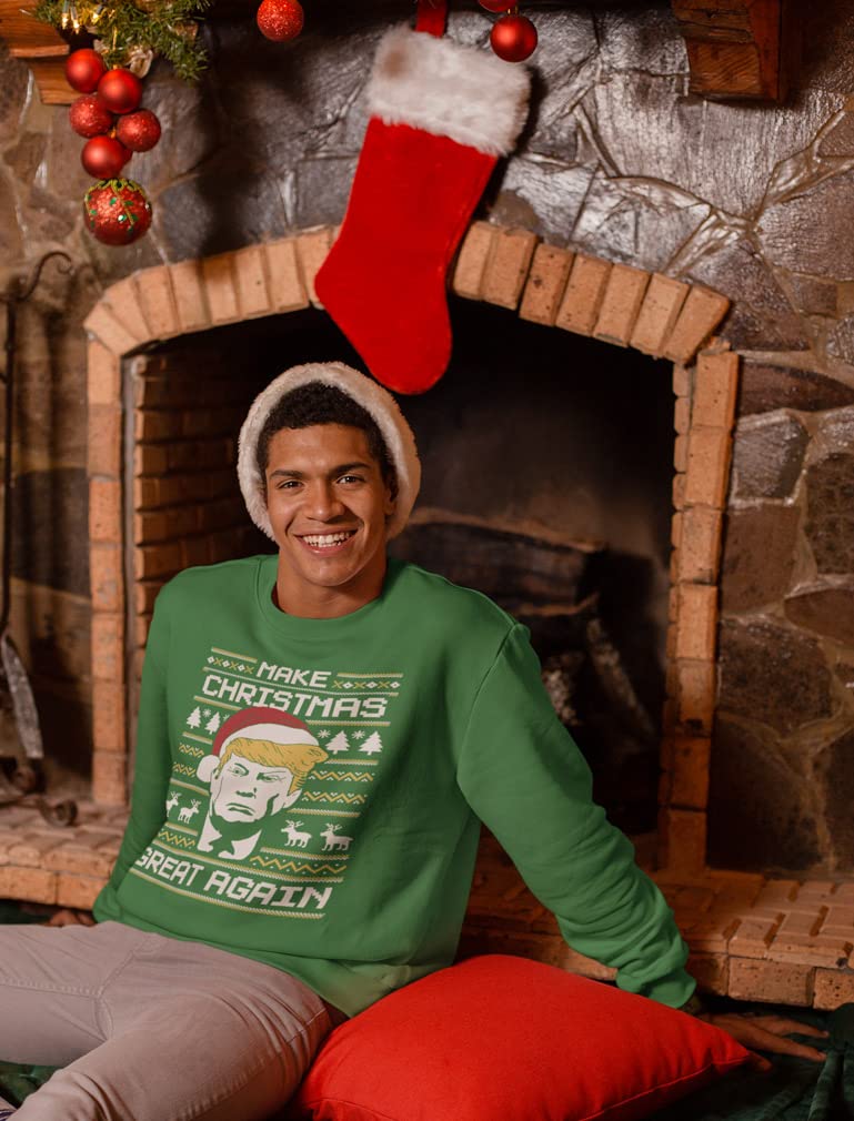 Make Christmas Great Again Sweatshirt Funny Ugly Christmas Long Sleeve T-Shirt Large Green