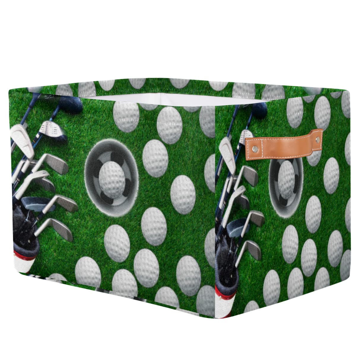 OMFUNS Golf Ball Storage Basket, Sport Golf Ball Foldable Storage Bin with Handle Fabric Rectangular Storage Box Organizer for Closet Shelf Home Office Nursery Toy Basket, 1 Pack