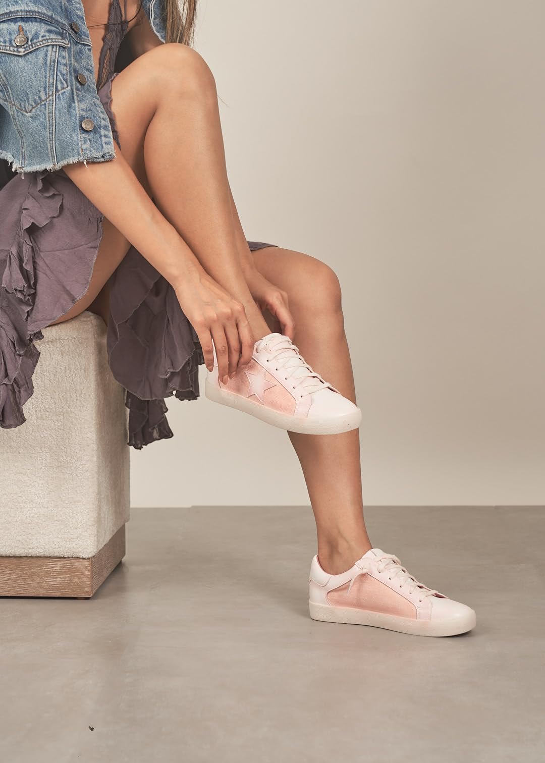 Mi.iM Sandy Rubber Sole Lace-up Leather Textile Star Sneakers (8.5, Pink)