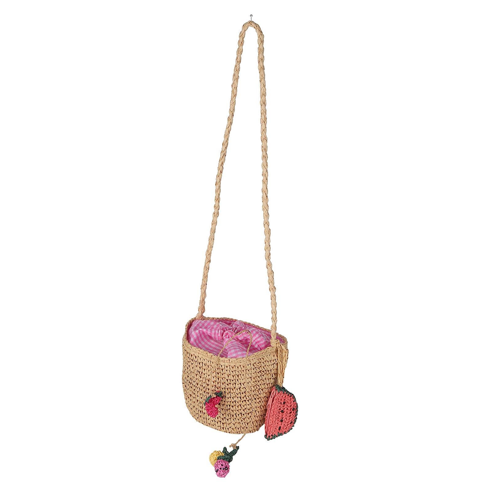 Straw Beach Bags with Small Coin Purse Women Woven Handbag Single Shoulder Cute Tote Decoration Suitable for Summer Seaside Vacation
