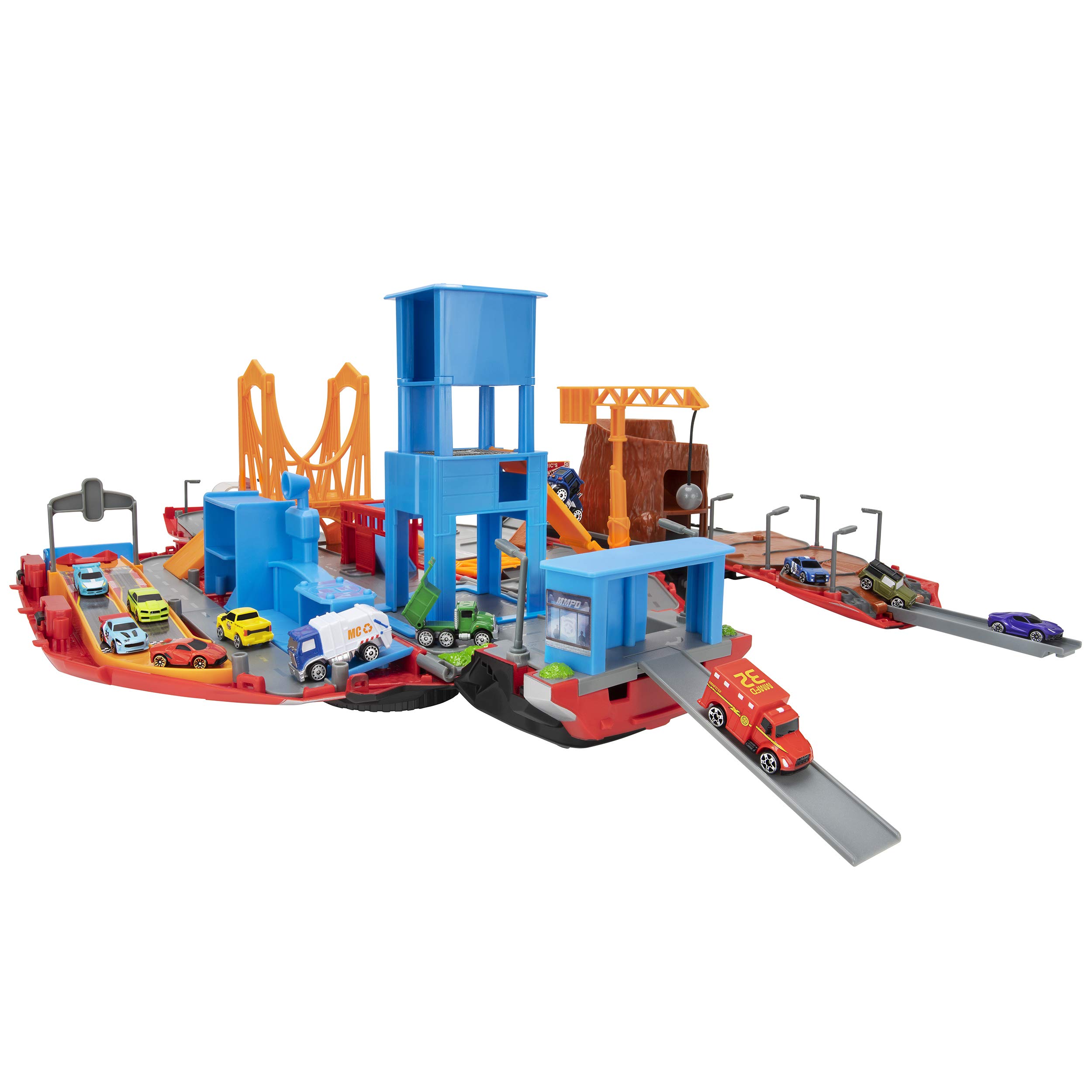 Micro Machines Super Van City Playset - Includes 12 MM Vehicles, Working Bridge, Construction Site, High Rise Building, Drag Strip, Ramps - Collect Them All
