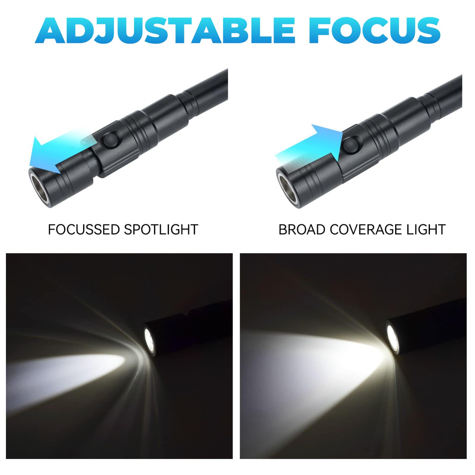 MANWALD Gifts for Men, Telescoping Flexible Magnetic Pickup Tool with 3 Super Bright Led Lights, Christmas Stocking Stuffers for Men, Husband, Handmen or Women, Black, 1 Pack