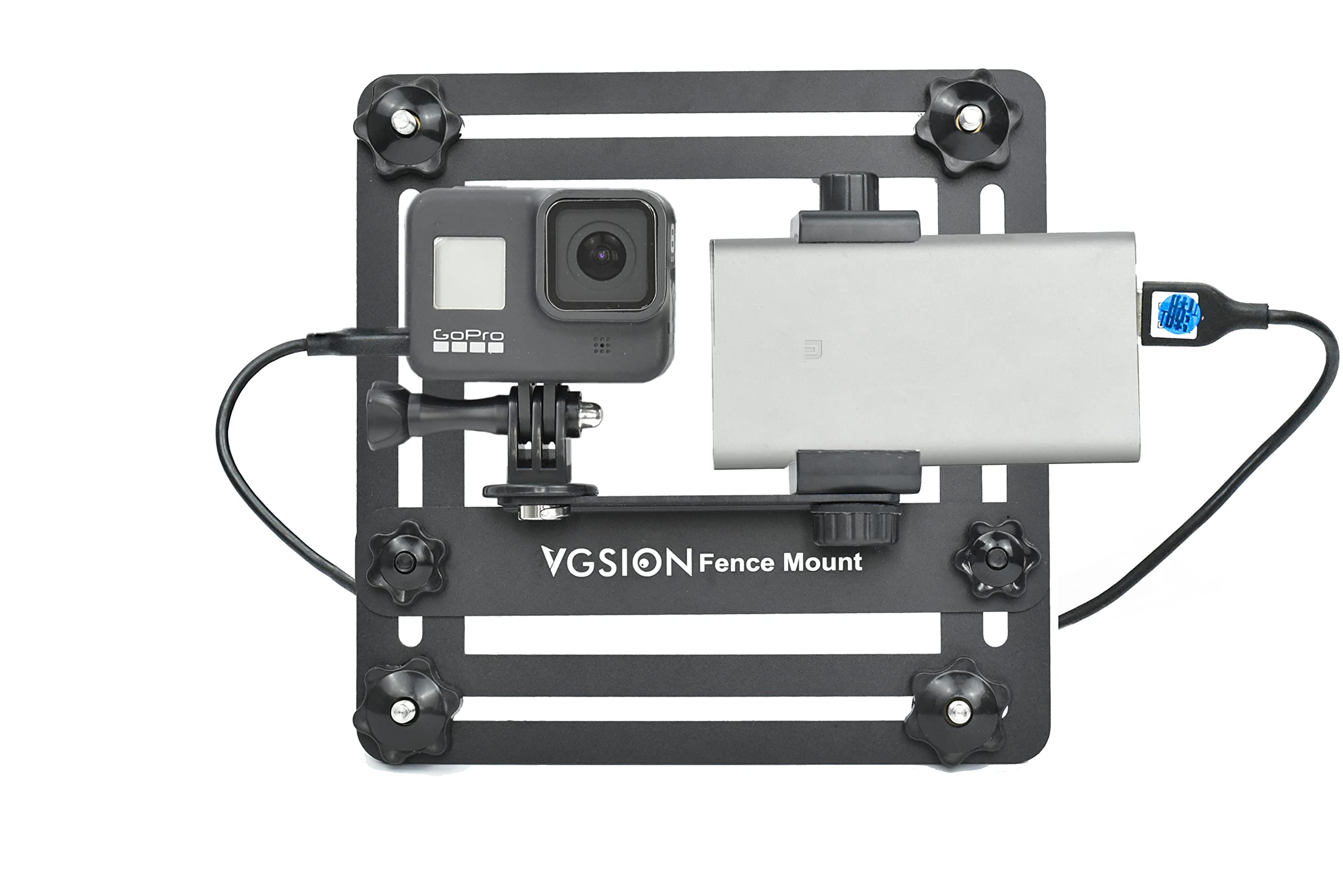 vgsion Baseball Fence Mount for Action Camera and Cellphone Support Charging When Recording, Compatible with GoPro Hero 10, Hero 9, Hero 8, Hero 7, iPhone, Samsung Galaxy