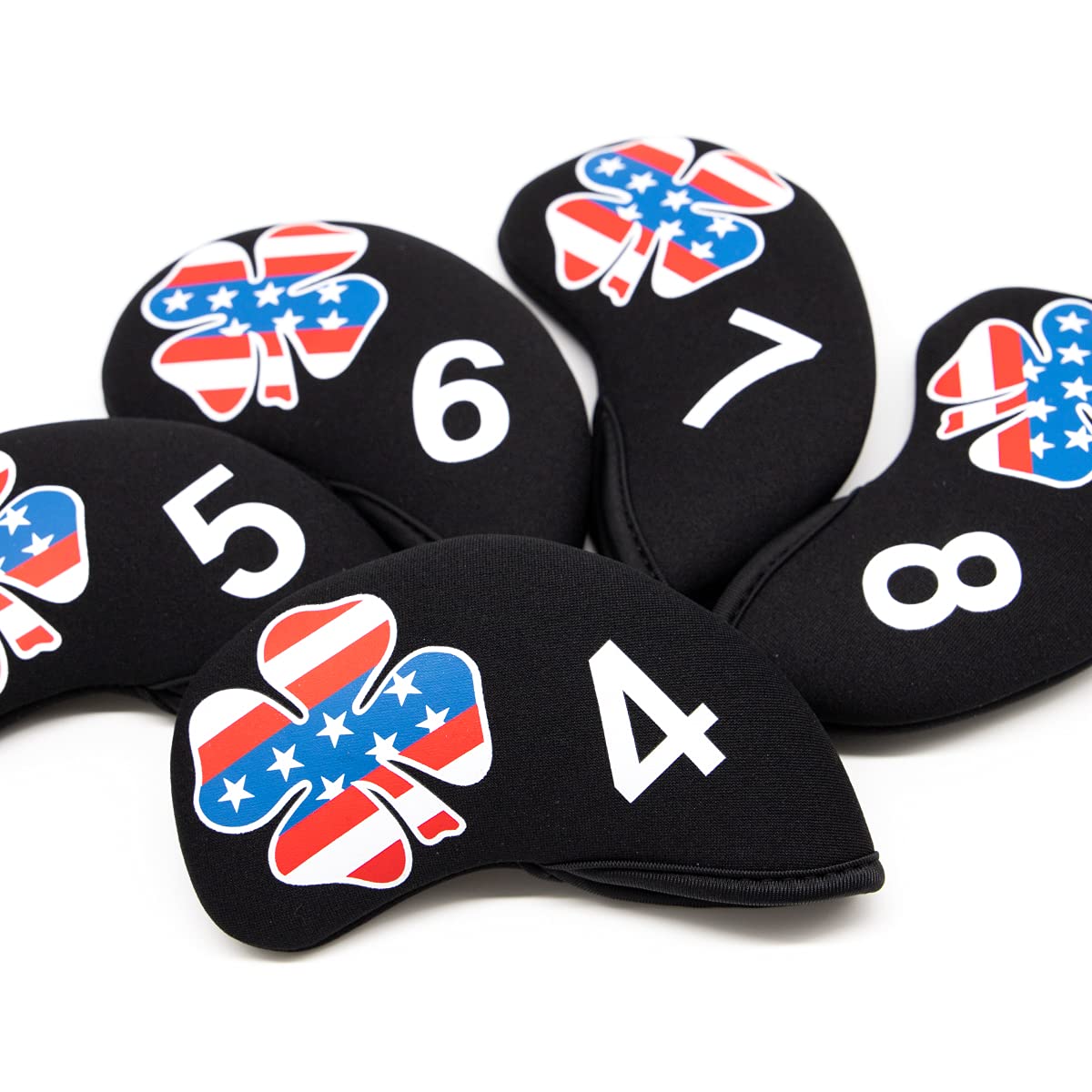 Neoprene Golf Iron Club Head Covers Headcovers Set - 10pcs Golf Club Protector Case - American Flag Clover Pattern (FBA)