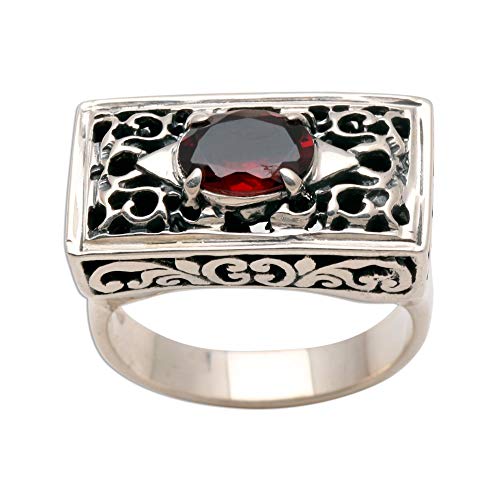 NOVICA Artisan Handmade Garnet Filigree Ring .925 Sterling Silver Red Single Stone Indonesia Birthstone 'Royal Coronation'