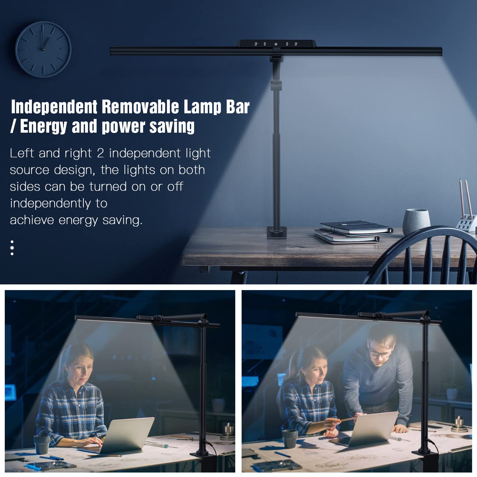 OOWOLF CRI 95 LED Task Lamp with Clamp, 24W Super Bright Desk Lamp, 168 Pcs SMD LED, Metal 32" Wide Lamp, Stepless Brightness Dimmable, Task LED Light for Home Office, Workbench, Architect, Eye-Caring