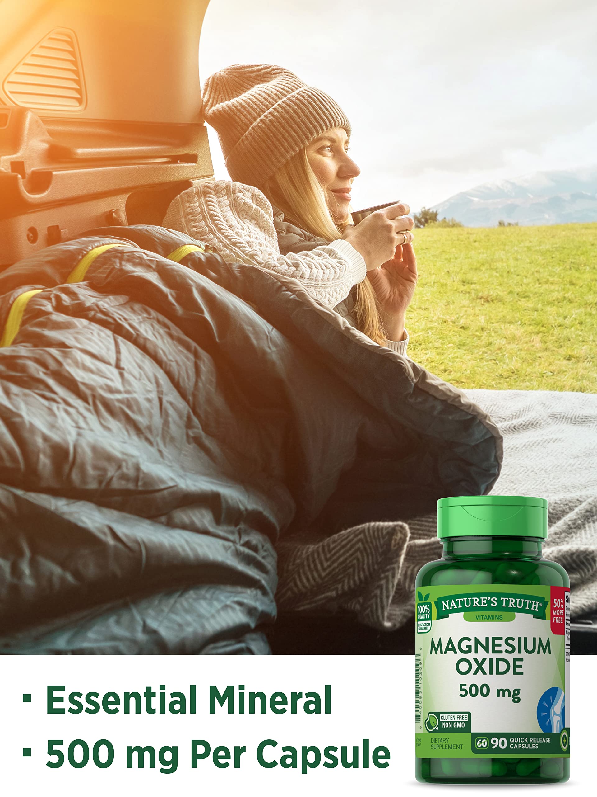 Magnesium Oxide 500mg Capsules | 90 Count | Non-GMO & Gluten Free High Strength Supplement | by Nature's Truth