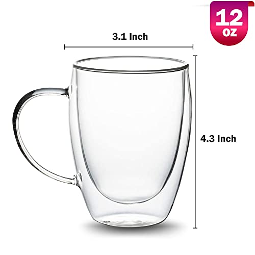 Xabono Glass Coffee Mugs Double Wall Insulated Coffee Mug 350Ml Glass Coffee Cup with Handle Insulated Cup - Coffee Mug Latte Cappuccino Large Coffee Mugs Heat Resistant and Microwave Safe, (CGC1U)