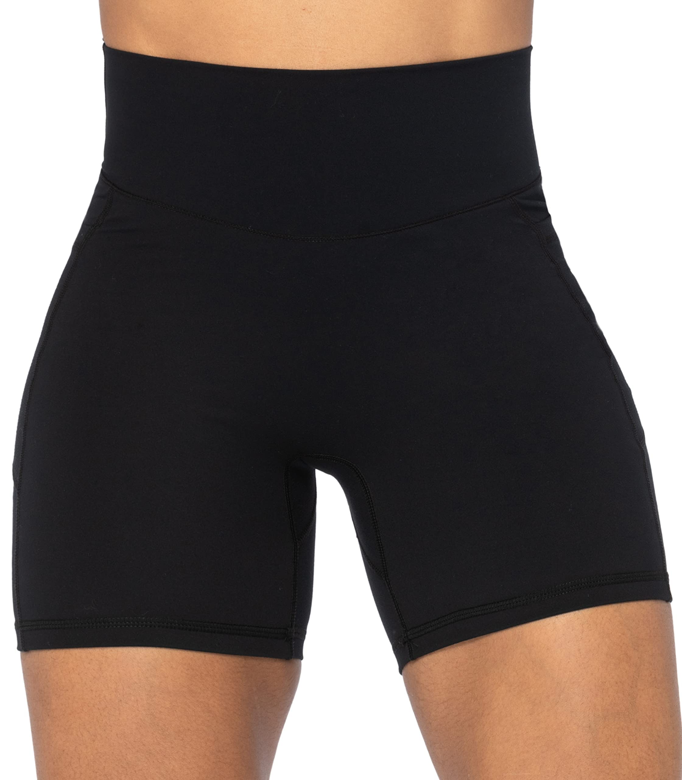 Sunzel No Front Seam Biker Shorts for Women with Pockets, Yoga Workout Gym Bike Shorts with Tummy Control 8" Mocha Medium