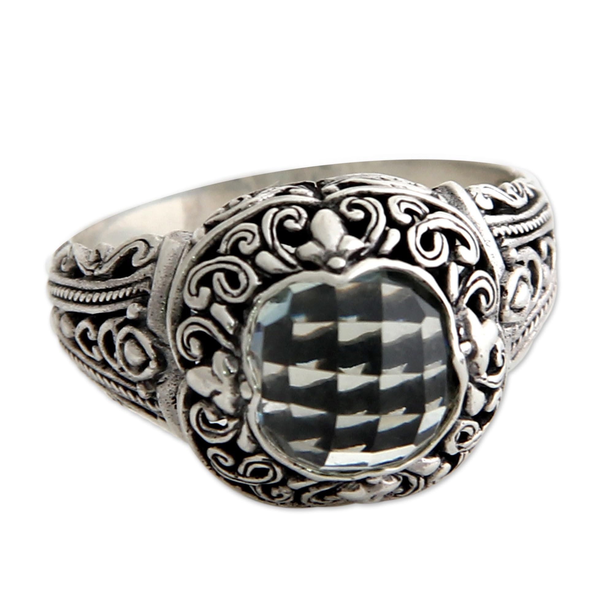 NOVICA Artisan Handmade Prasiolite Ring Sterling Silver Cocktail Green Single Stone Indonesia [crownbezel 0.6 in L x 0.6 in W x 0.4 in H Band Width 3 mm W] ' Nature' S Divinity'