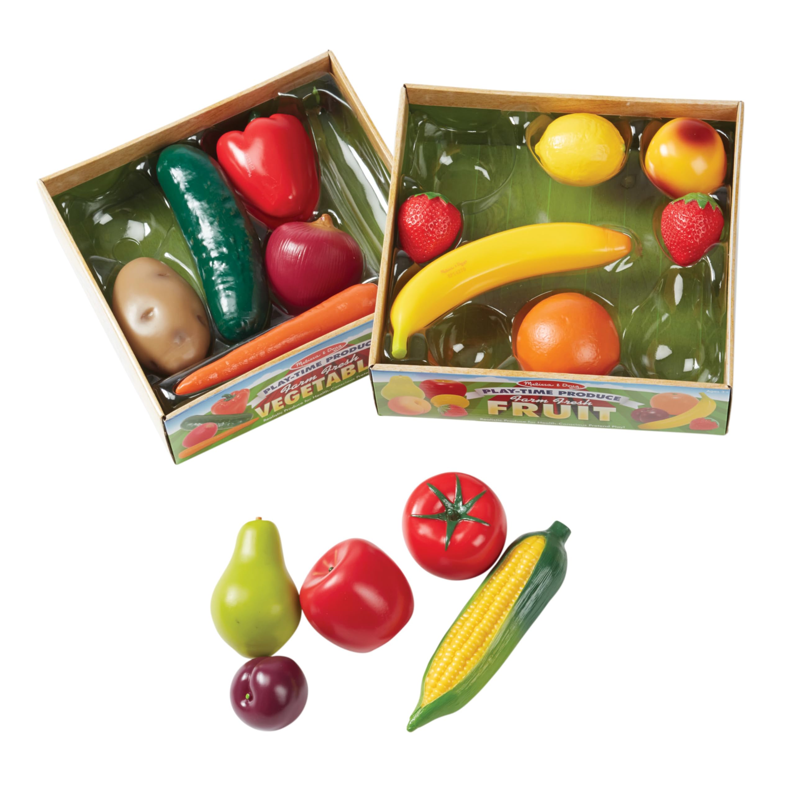 Melissa & Doug Play-Time Produce Fruit (9 pcs) and Vegetables (7 pcs) Realistic Play Food,Orange