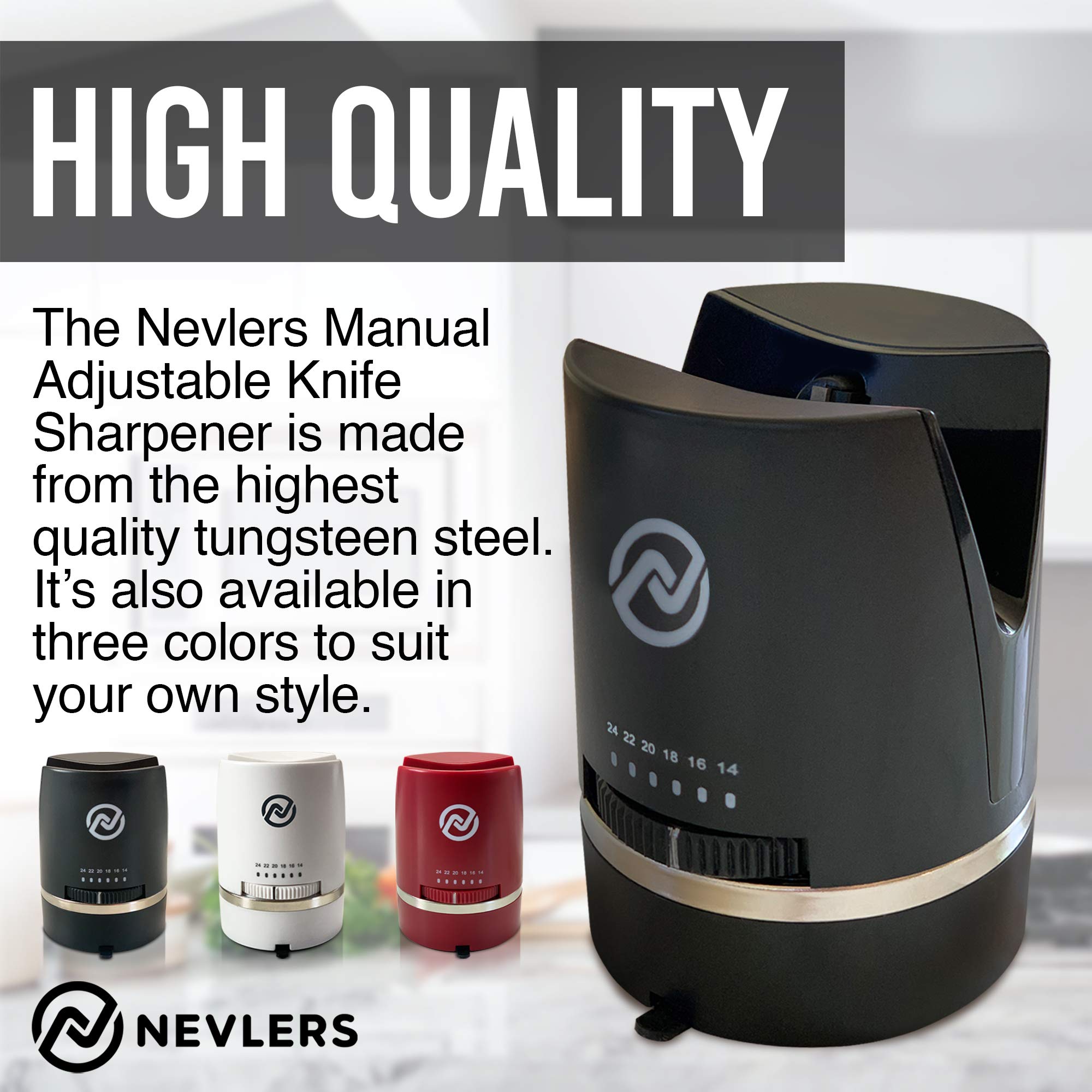 Nevlers Adjustable Angle Manual Kitchen Knife Sharpener with Suction Base - These Sharpeners Prep, Repair, Sharpen, & Polish Most Knives in One Easy Step - Mini Brush for Quick & Easy Clean Up - Red
