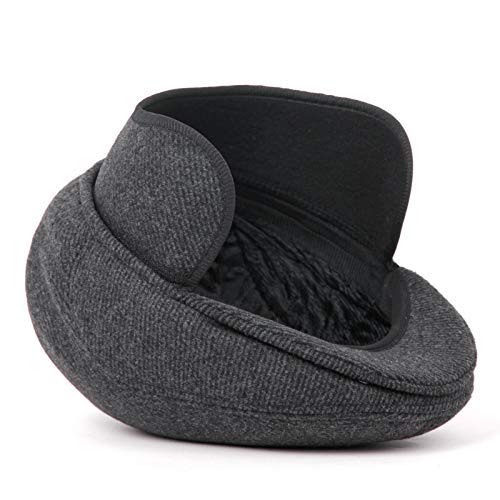 MSFGJZM Men Fall Winter Peaked Flat Cap Newsboy Cap Beret Hat with Adjustable Earmuffs Grey Worsted (M/58cm)