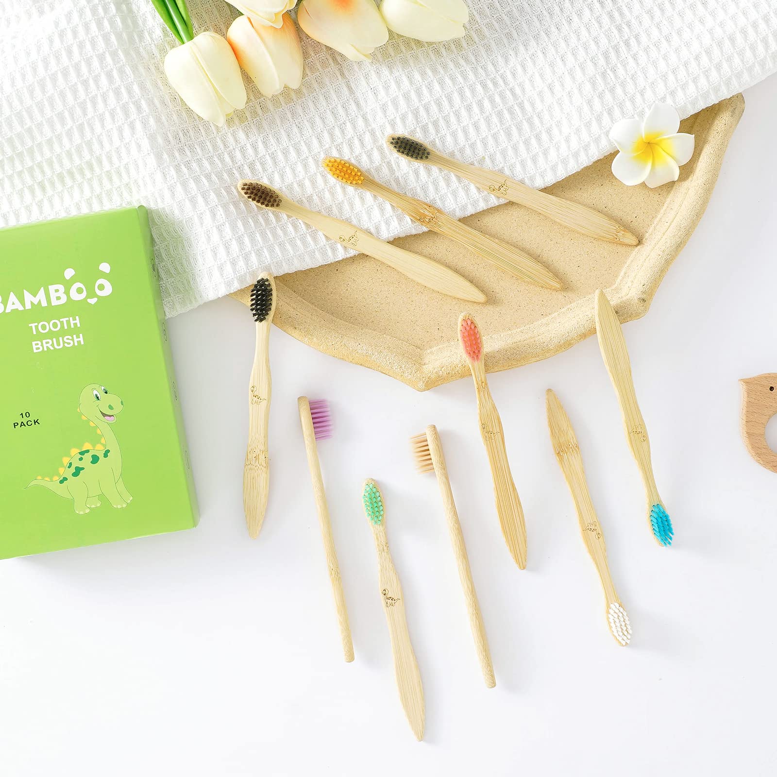 VICROAD Kids Bamboo Toothbrushes BPA Free Soft Bristles Toothbrushes Eco-Friendly, Natural Bamboo Toothbrush Set Biodegradable, Compostable & Organic Charcoal Wooden toothbrushes(10 Pack