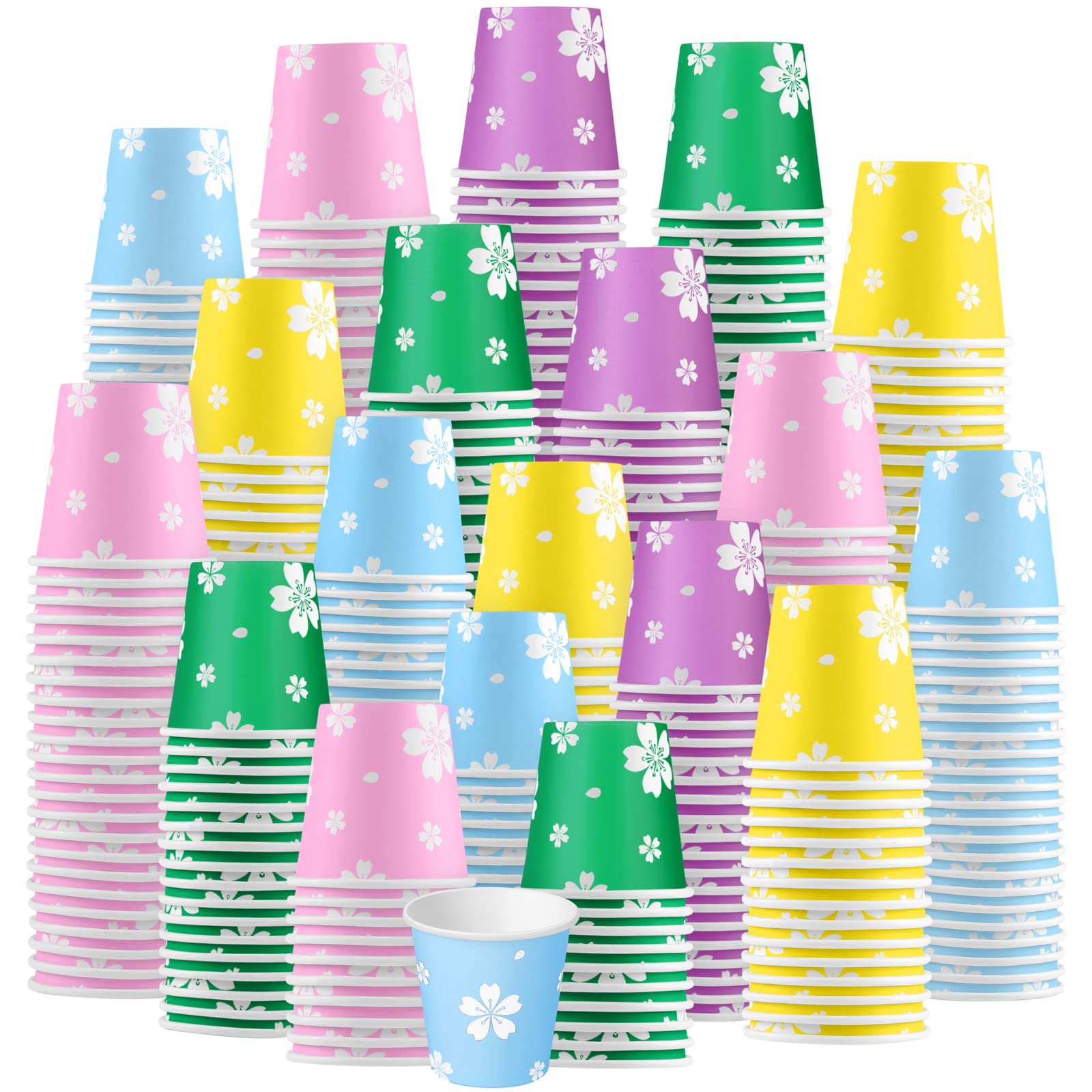 Ruisita 500 Packs 3 oz Paper Cups Small Mouthwash Cups with Floral Patterns Cute Bathroom Cups Espresso Cups Hot Cold Beverage Drinking Cups for Party Home Office