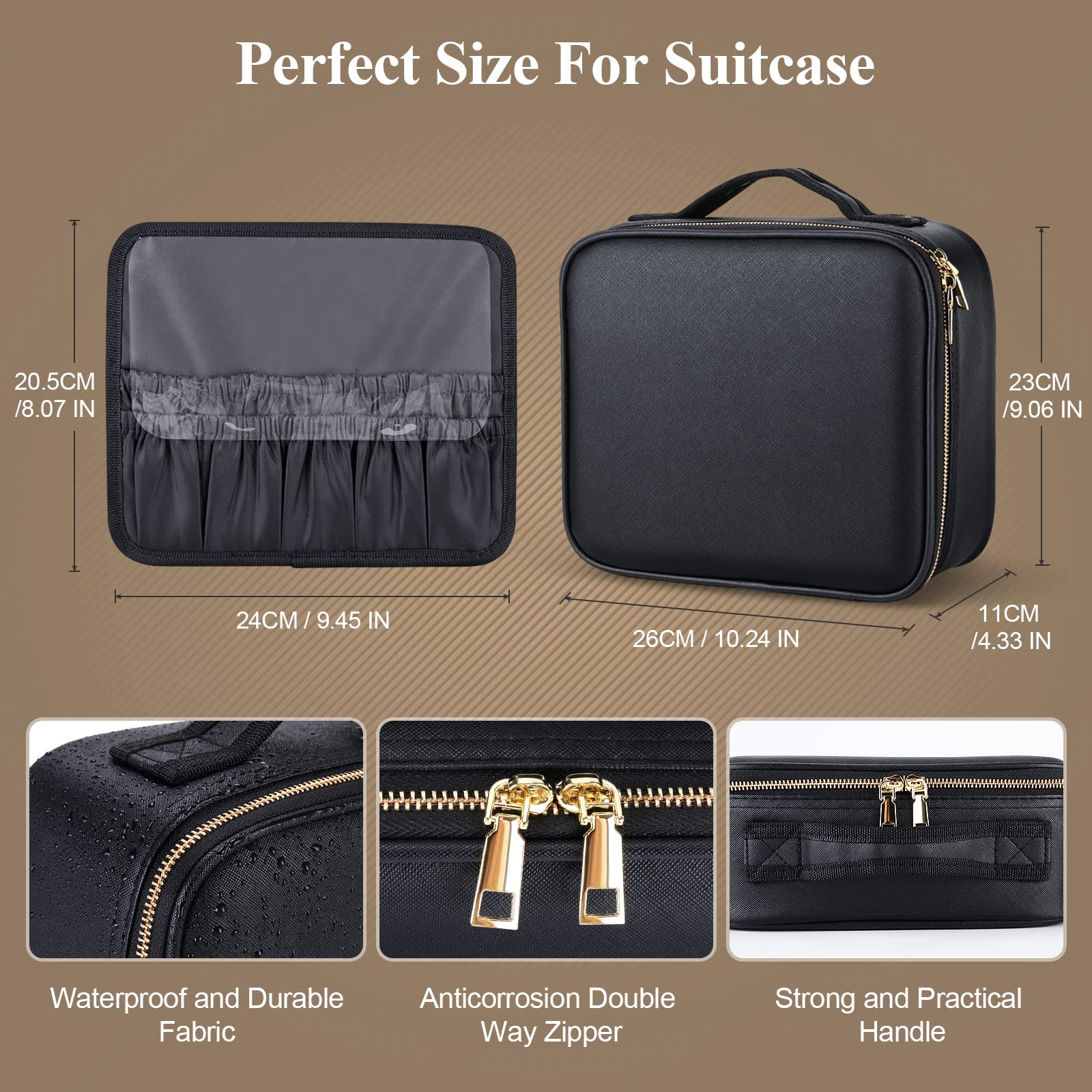 Travel Makeup Bag with Light Up Mirror, Large Makeup Train Case with Adjustable Dividers, Makeup Case with lighted mirror, Makeup Travel Case, Cosmetic Bag Makeup Bag with Mirror Toiletry Gift