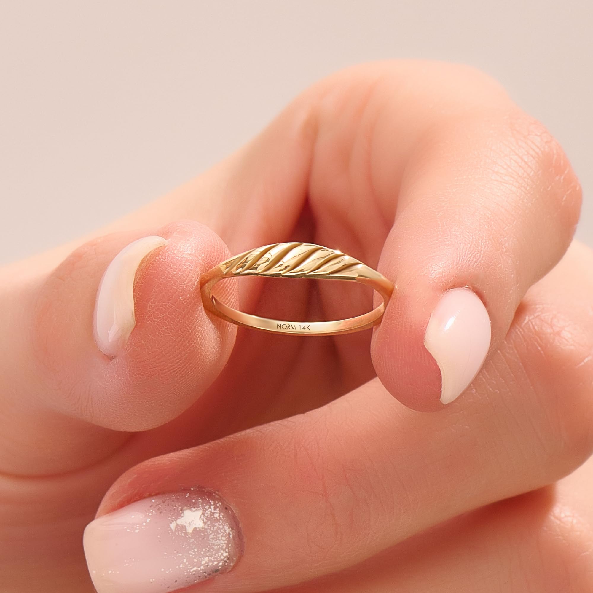Norm Jewels 14k Gold Pinky Ring Twisted Stackable Rings for Women Tiny Croissant Ring Yellow Gold Ring (Yellow Gold, 8)