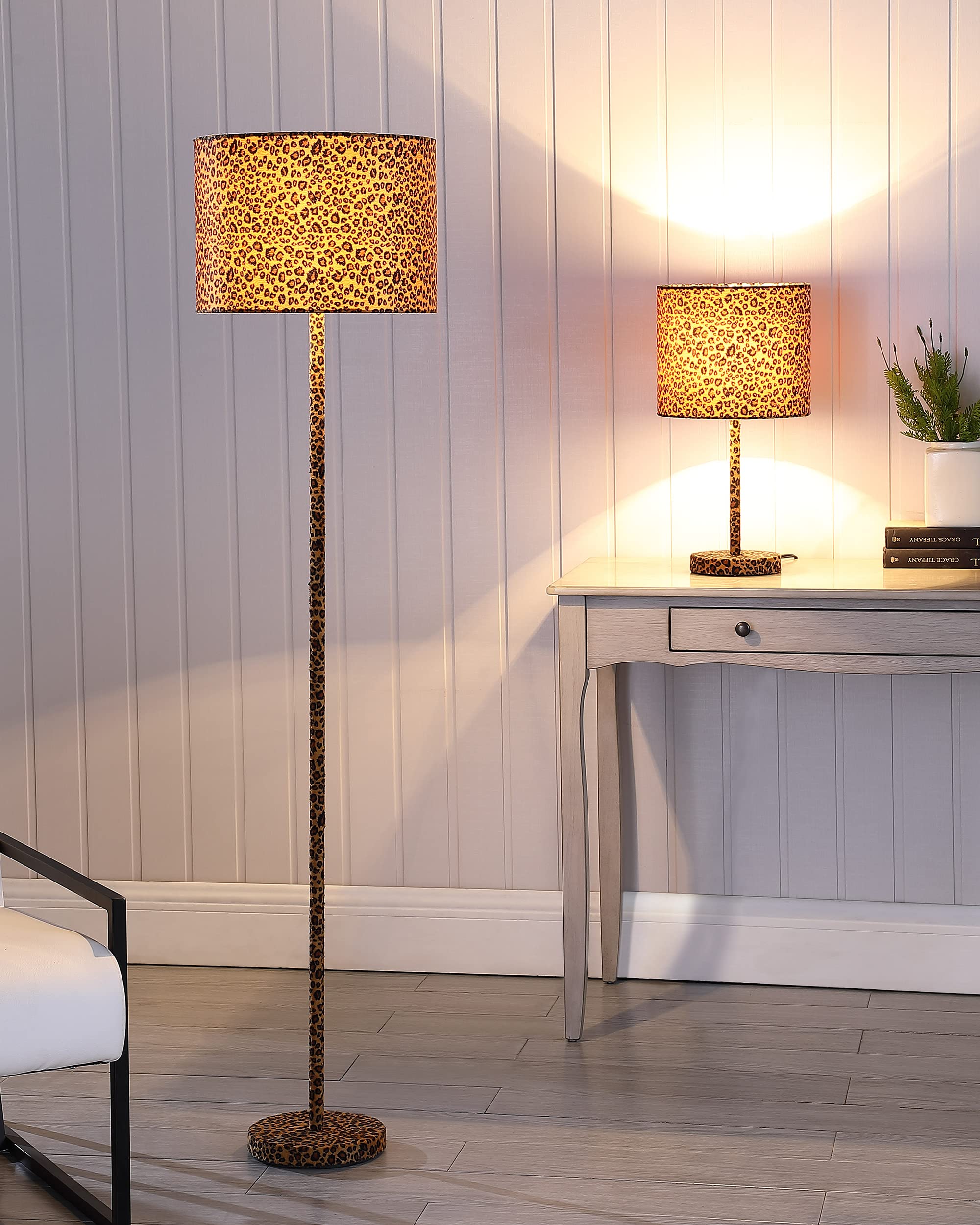 Ore International HBL2422 59" in Faux Suede Leopard Print Floor Lamp