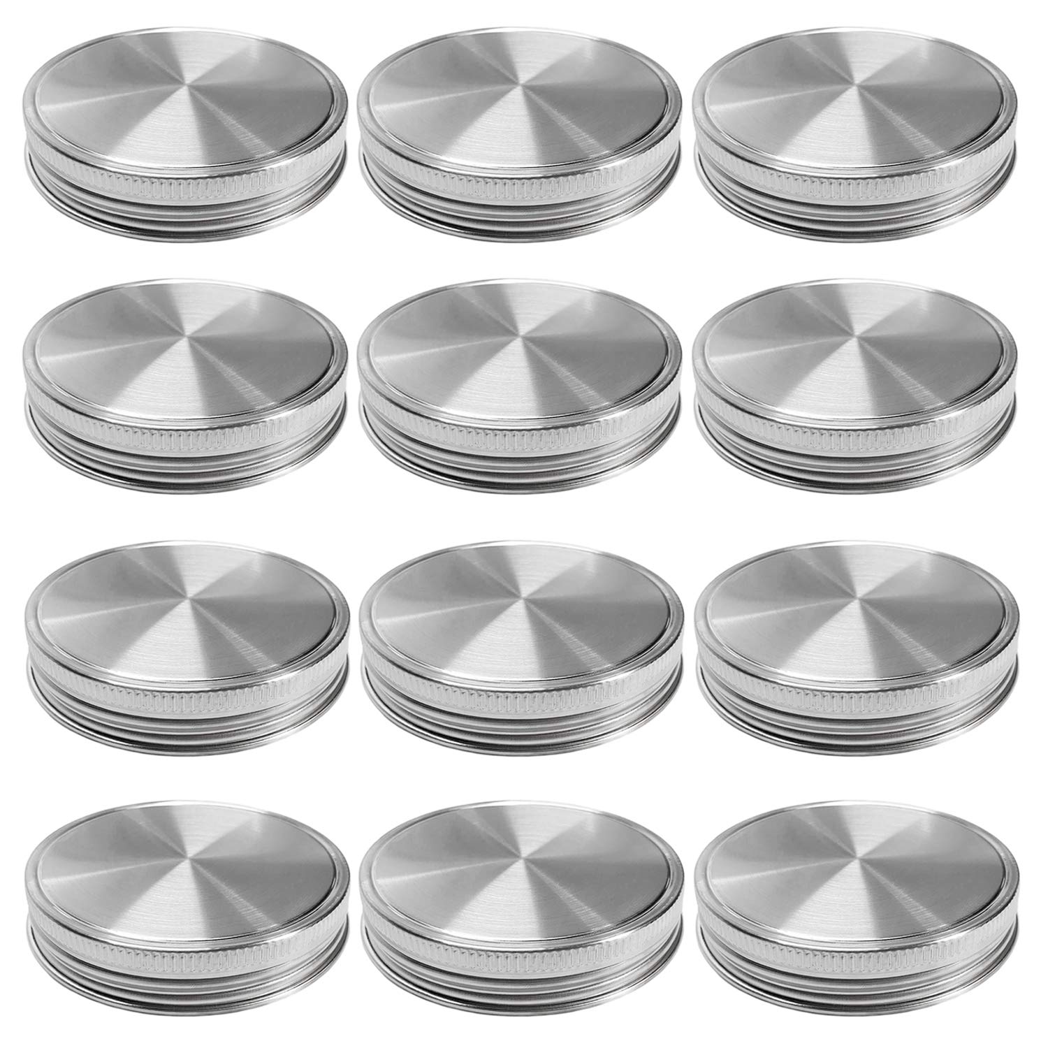 Stainless Steel Mason Jar Lids, Storage Caps with Silicone Seals for Regular Mouth Size Jars, Polished Surface, Reusable and Leak Proof, Pack of 12 (12-Pack Regular Mouth stainless steel)