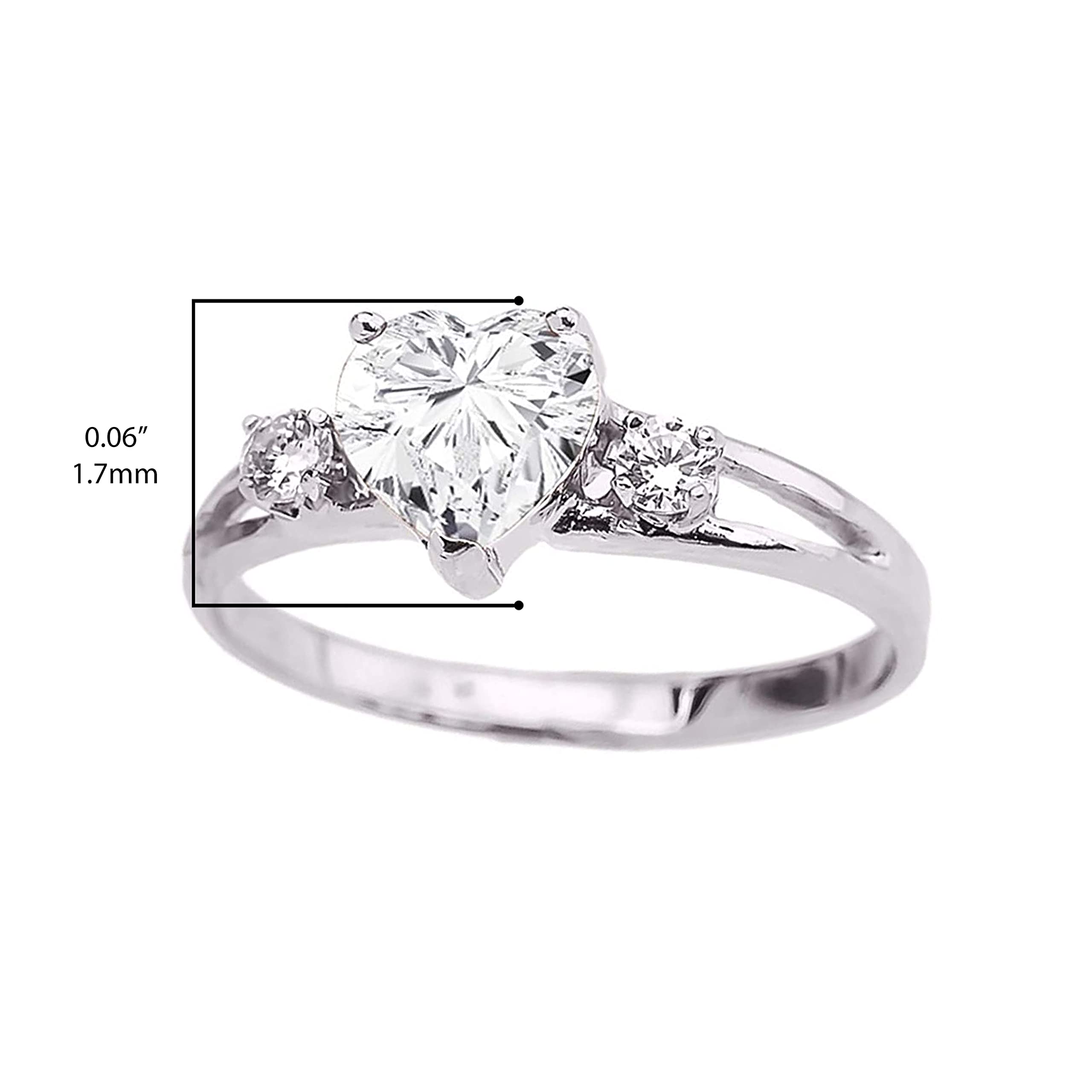 Modern Contemporary Rings 10k White Gold Heart Shape Cubic Zirconia & White Topaz Split Shank Three Stone Ring - Size 4