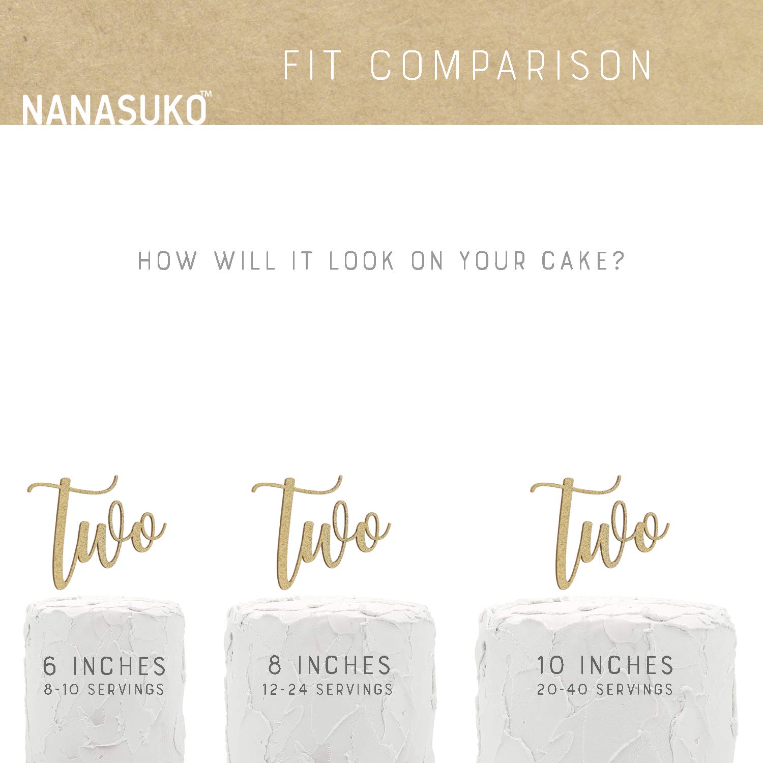 NANASUKO 2nd Birthday Cake Topper - Two - Double Sided Gold Glitter - Premium Quality Made in USA