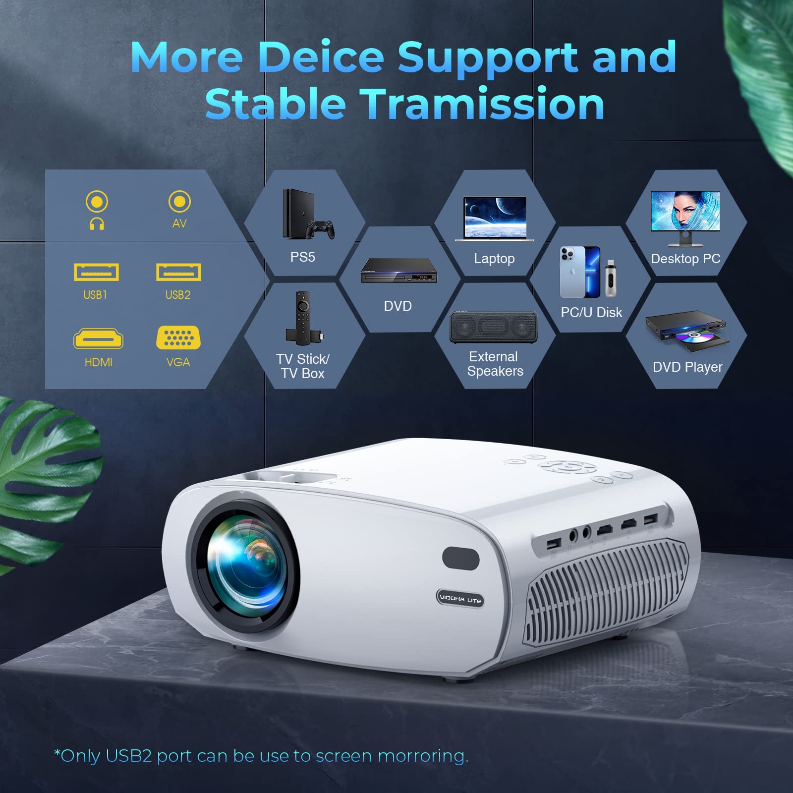 Projector with WiFi and Bluetooth - Native 1080P 9500 LUX Brightness, Support 300 Inch Display, Keystone & Zoom, Movie Outdoor Projector Portable Design with Carry Bag