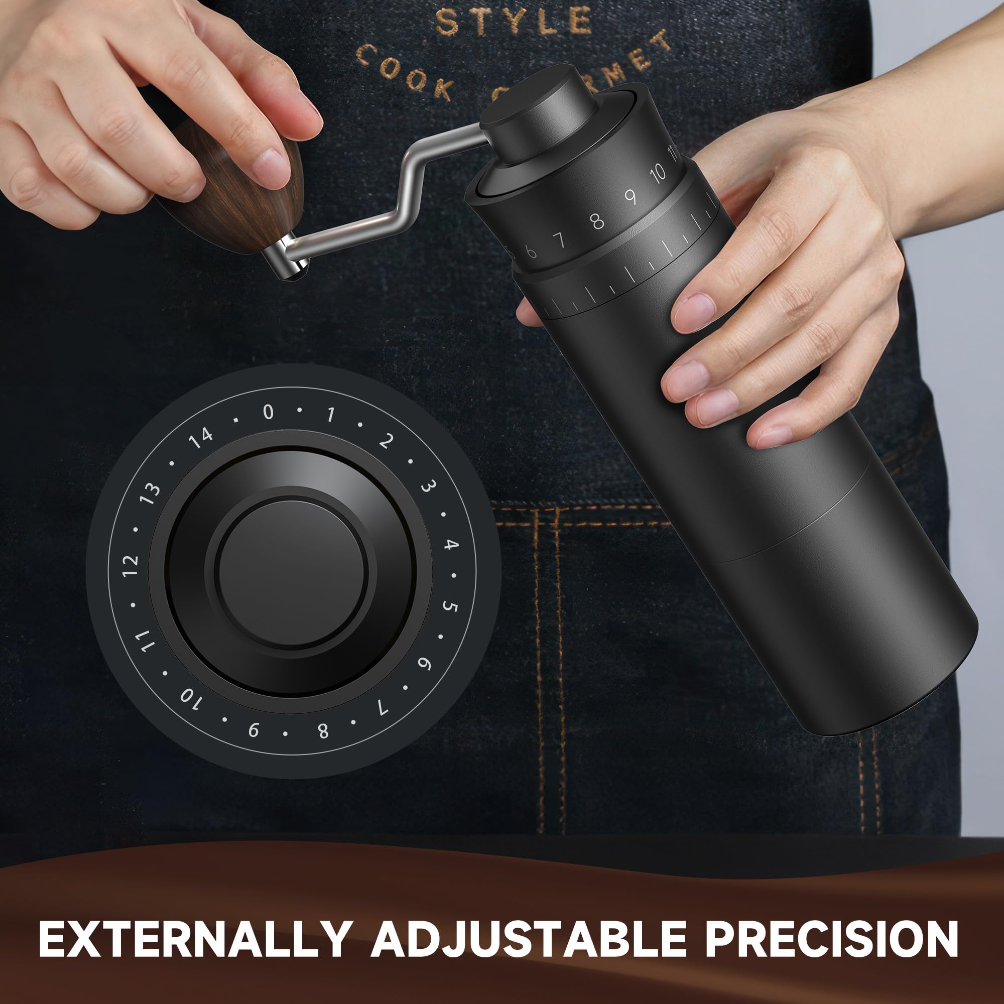 Manual Coffee Grinder with External Adjustable Coarseness Capacity 35g with Stainless Steel Conical Burr, MIFEEL Portable Hand Coffee Bean Grinder with Removable Handle for Travel, Camping, Office