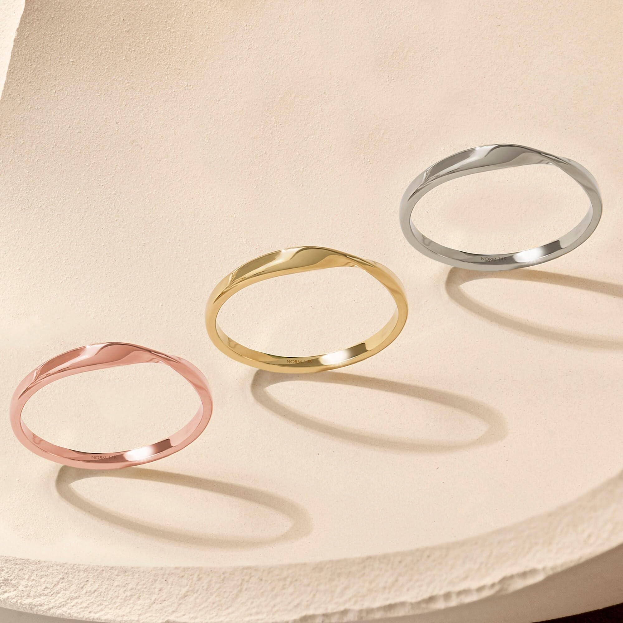Norm Jewels Mobius Solid Gold Wedding Rings for Men Women 14k Real Gold Bands for Couples Dainty Gold Stackable Rings (Yellow Gold, 5)