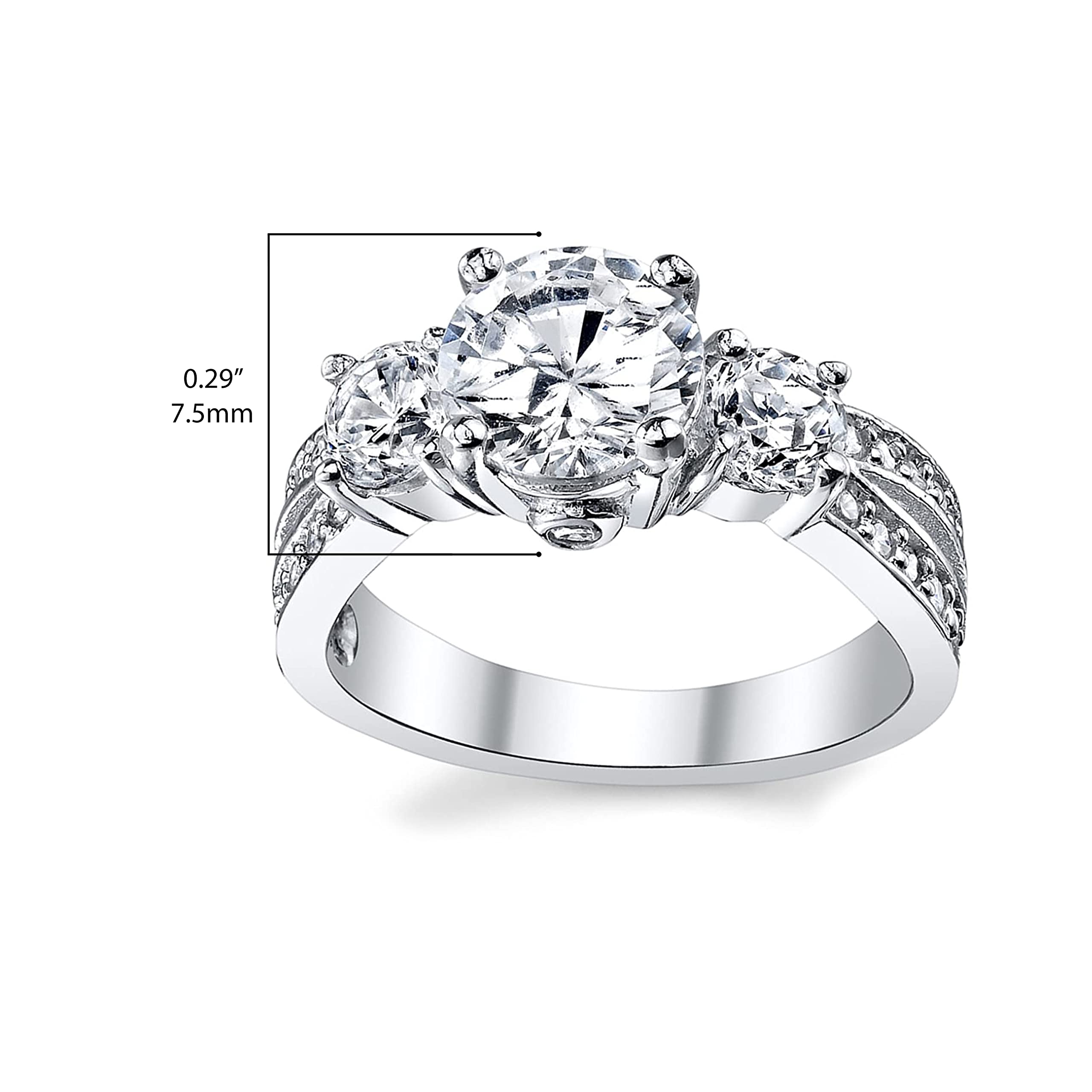 Metal Masters 1.50 Carat Round Cubic Zirconia Past, Present, Future Sterling Silver 925 Wedding Engagement Ring 10