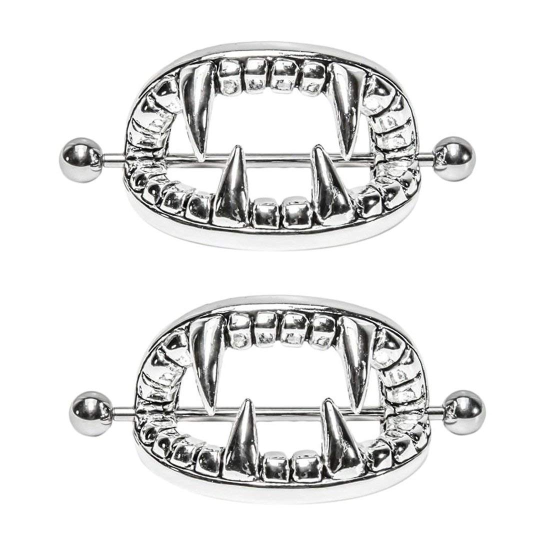 MTRSUE Nipple Piercing, 2pcs Stainless Steel Vampire Teeth Nipple Rings Body Nipplerings Piercing Women Nipple Piercing Jewelry Nipplerings Rings Nipple Jewerly Nipple Percings
