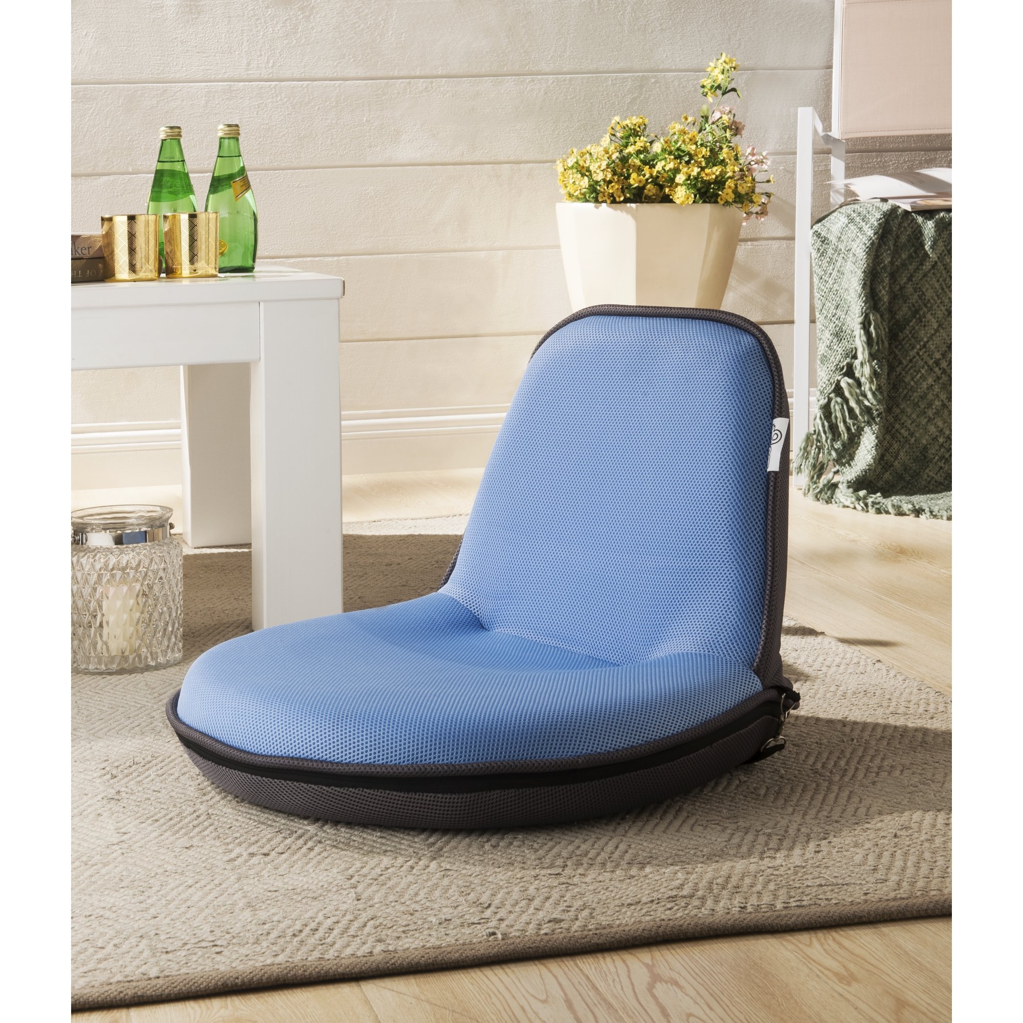 Loungie Quick chair Adjustable 5 Position Foldable Floor Chair for Video Games for Kids & Adults, Convertible Multi-use Durable Mesh, Beige Brown