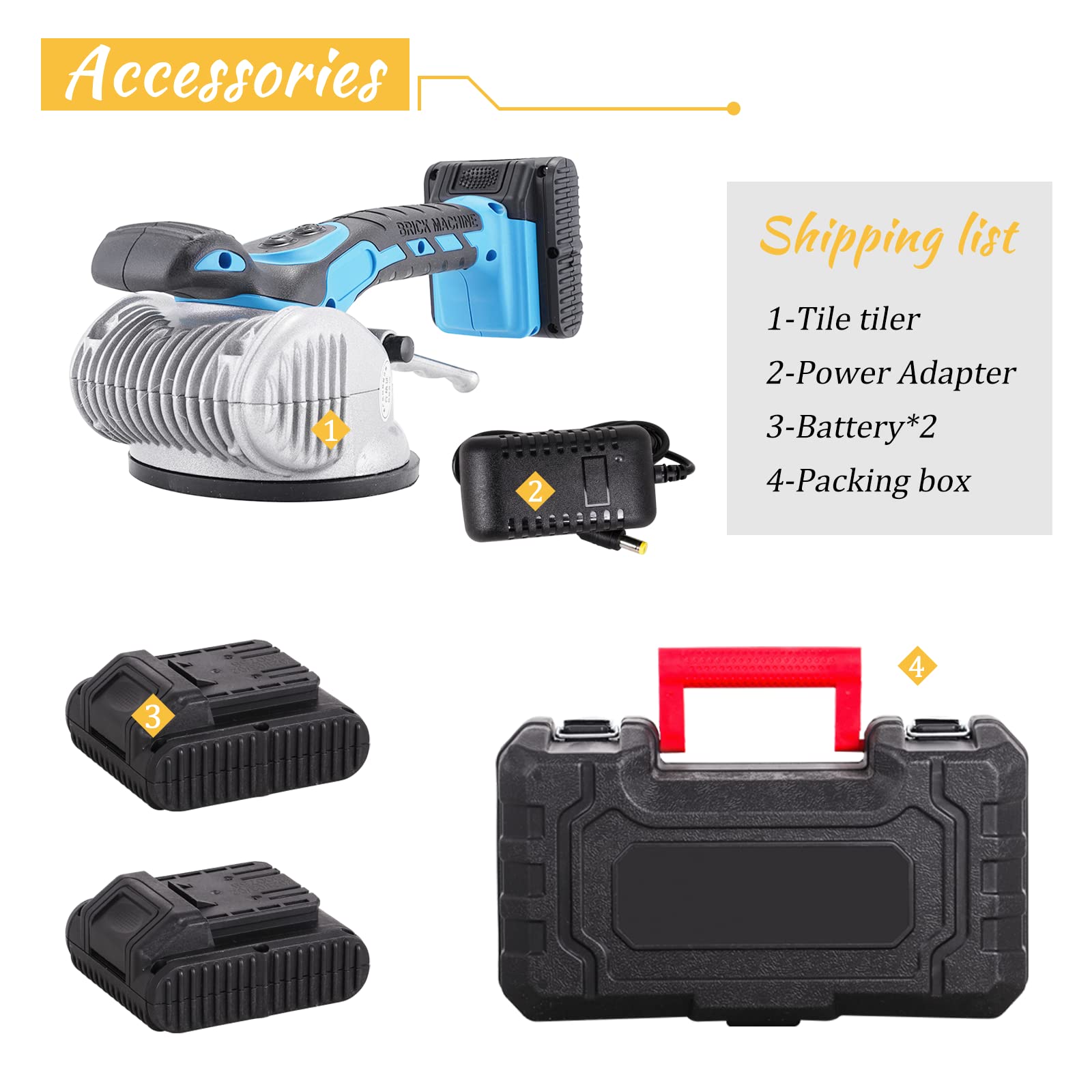 YJINGRUI Tile Vibration Machine 18000r/min, Tile Installation Tool Tile Tiling Machine, 16.8V 10AH Li-On Rechargeable (2 Battery)