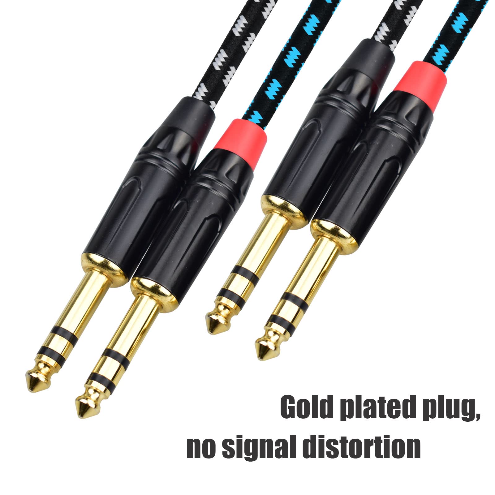 Mugteeve Balanced 1/4 Inch TRS to TRS Male Interconnect Patch Cable, 3.3FT Stereo Quarter Inch 6.35mm to 6.35mm Audio Cord, Nylon Braided Heavy Duty, for Interface, Mixer, Speaker - 2PACK