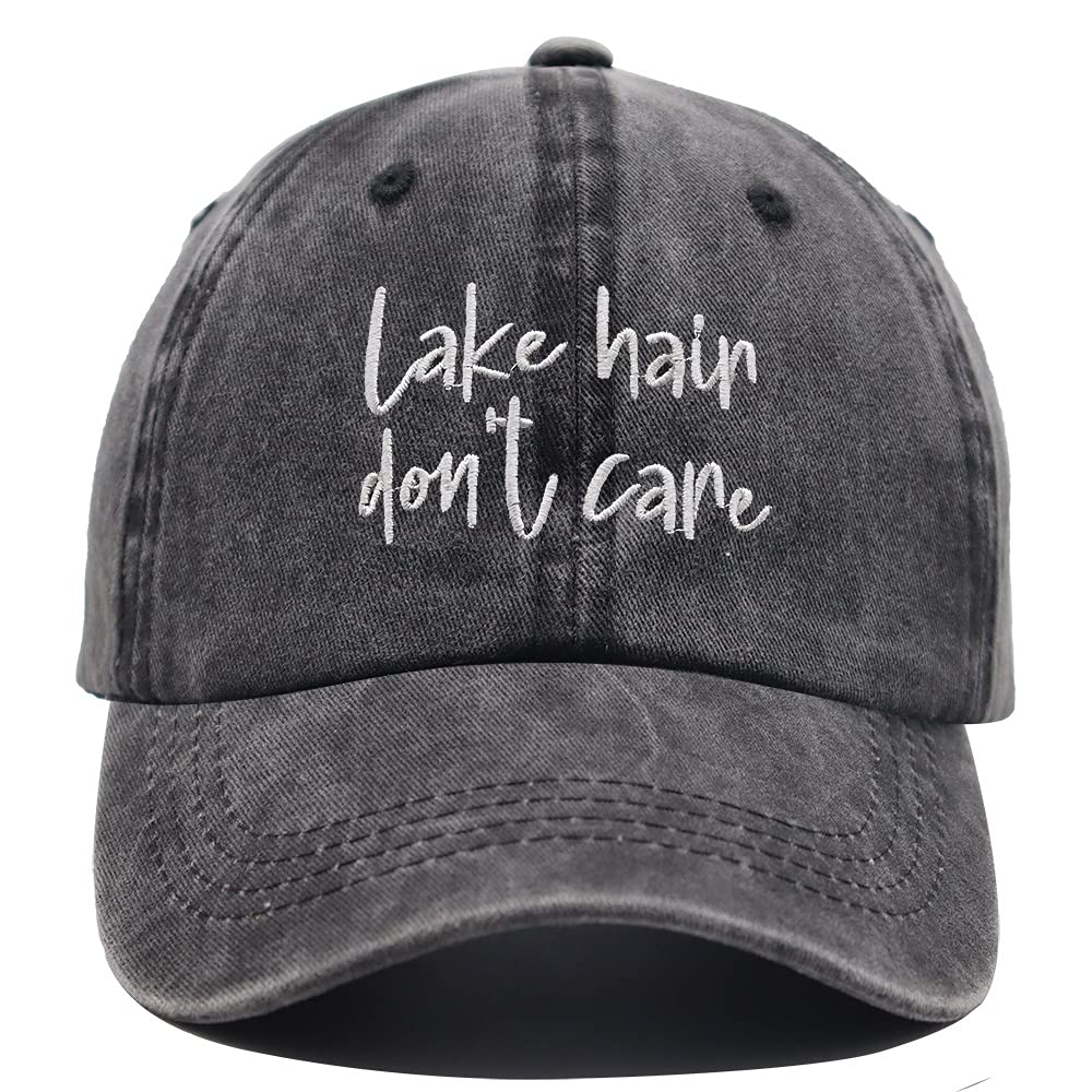 OASCUVER Lake Hair Don't Care Hat, Distressed Cotton Adjustable Lake Life Baseball Cap for Men Women