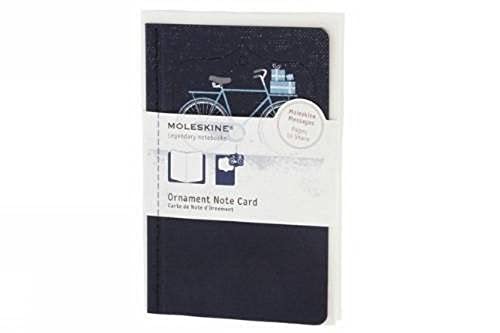 Moleskine Journey Ornament Note Card with Envelope, (3.5" x 5.5") Plain/Blank, Indigo Blue/Snowy Bicycle