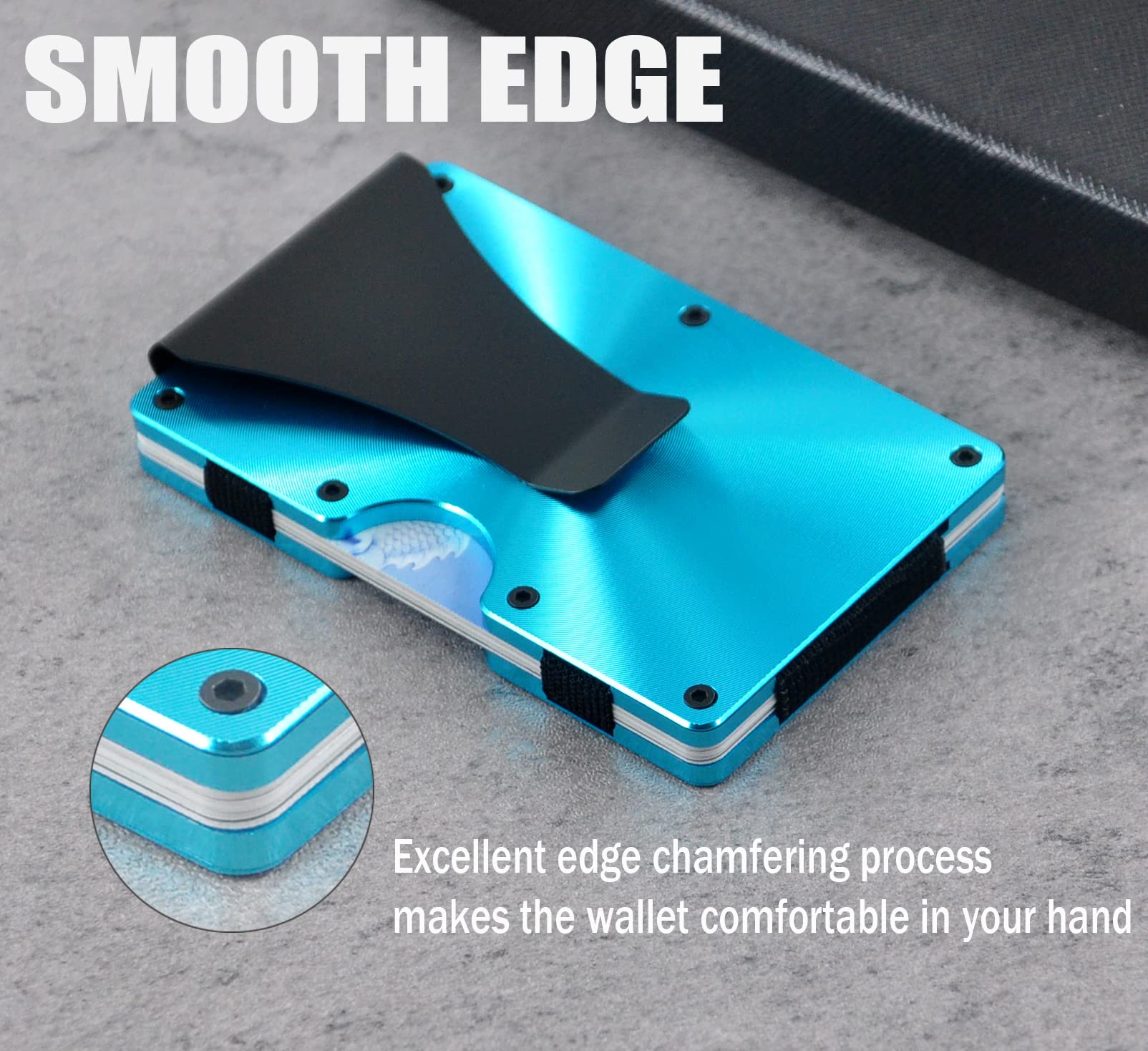 Metal Minimalist Wallets for men with Money Clip - Slim Wallet Credit Card Holder RFID Blocking, Aluminum(Cd Raised Grain, Blue)